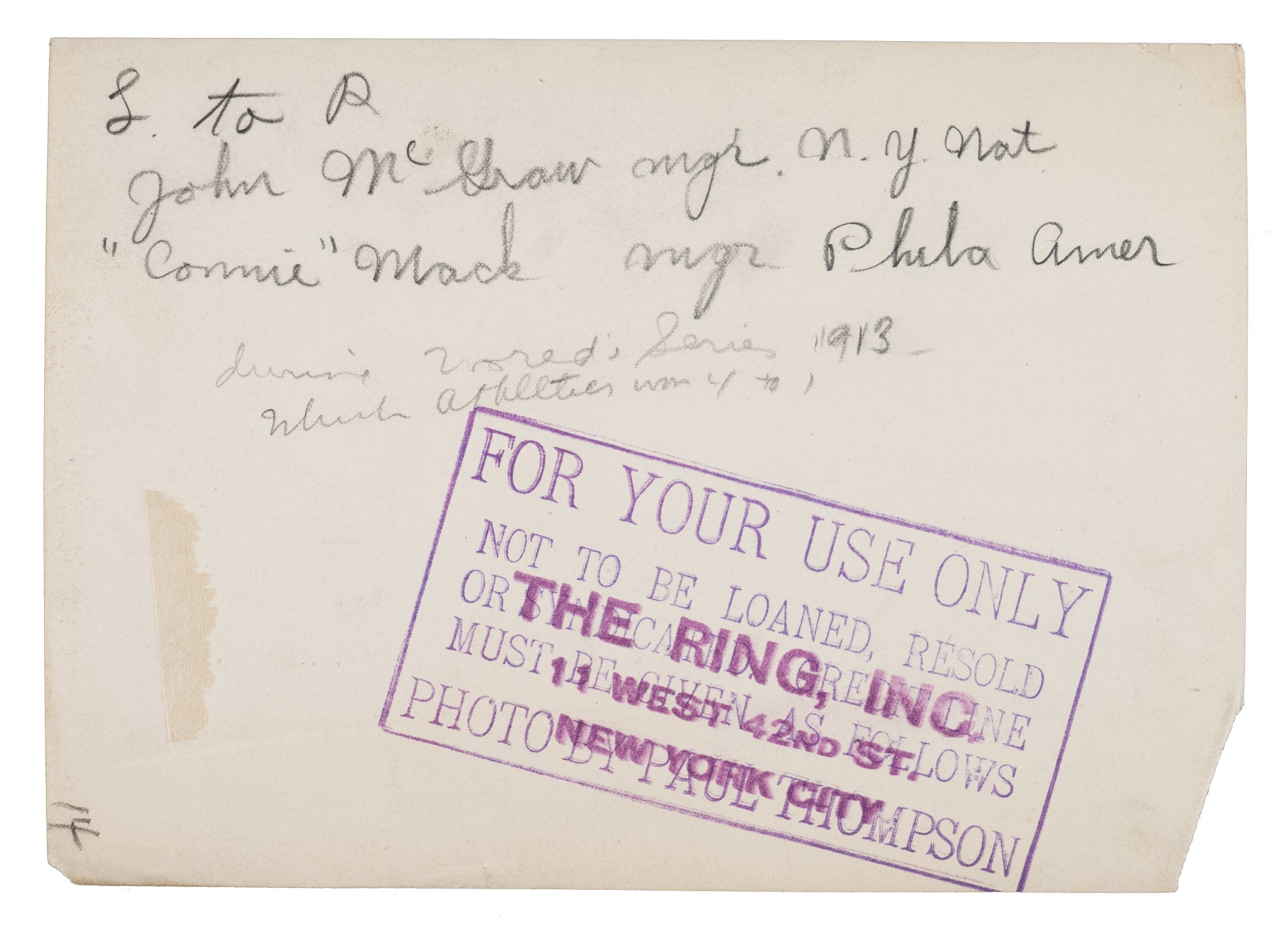 1911 World Series John McGraw and Connie Mack Original Paul Thompson ...