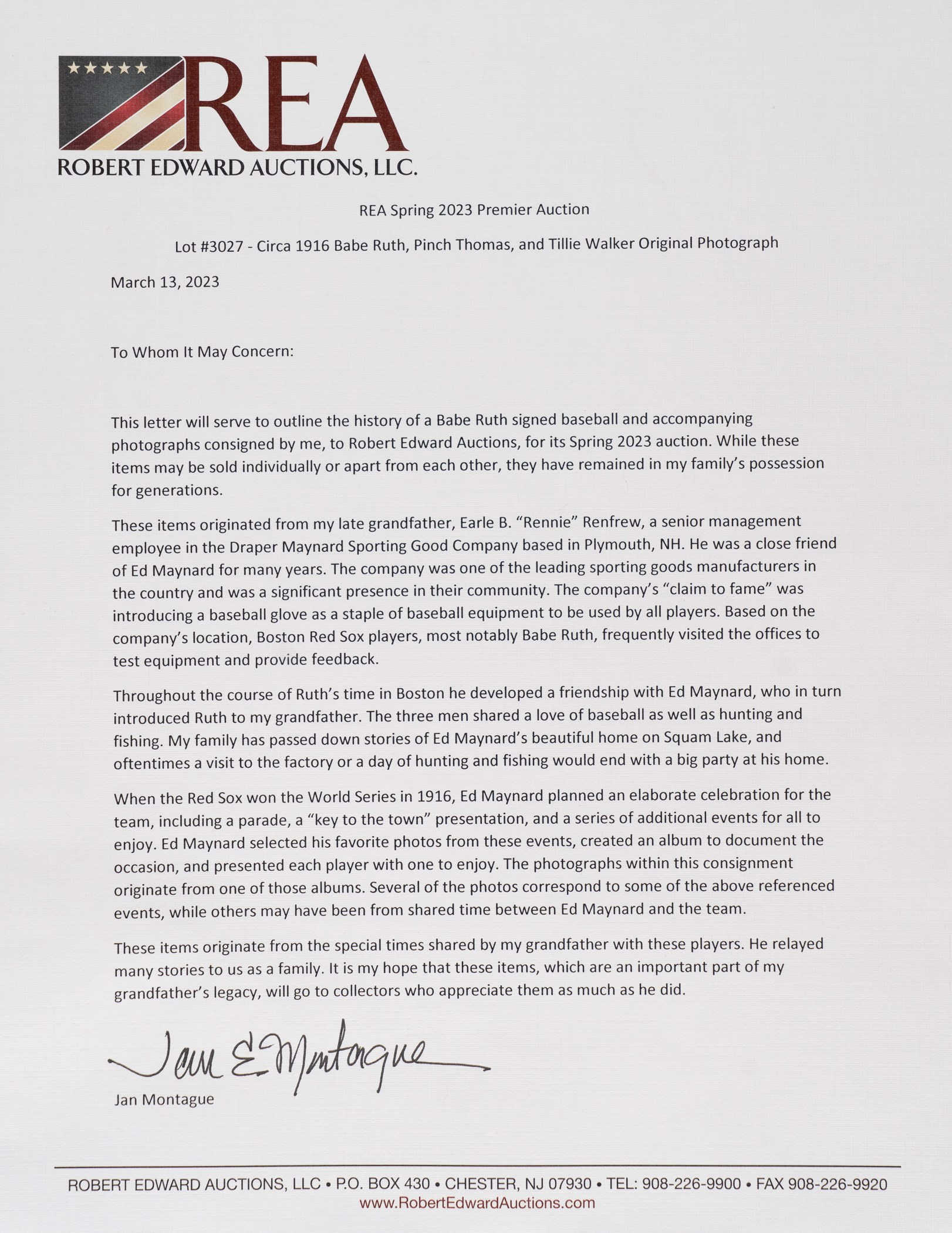 Circa 1916 Babe Ruth, Pinch Thomas, and Tillie Walker at D&M Factory ...