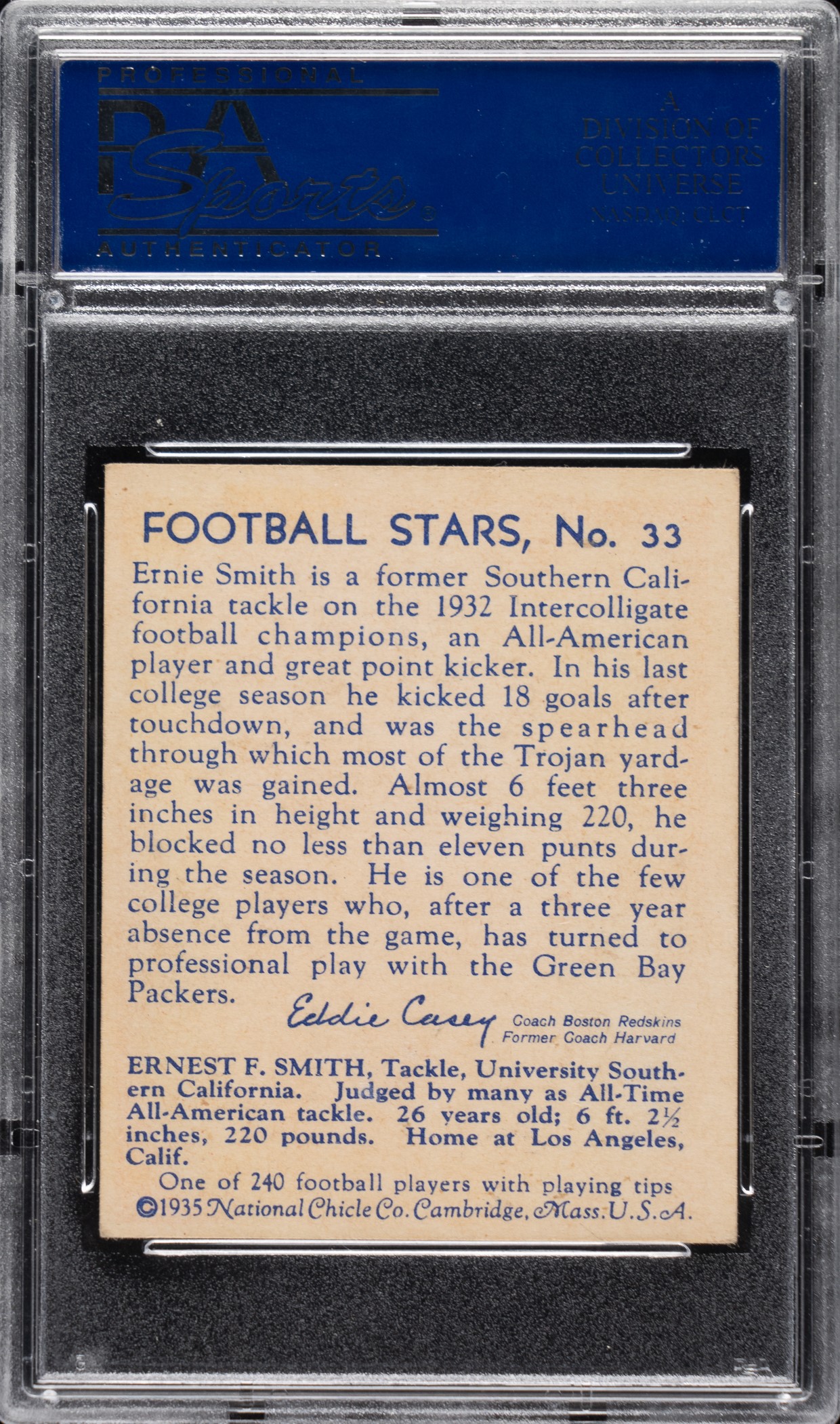 1935 R331 National Chicle Football #33 Ernie Smith High Number PSA EX ...