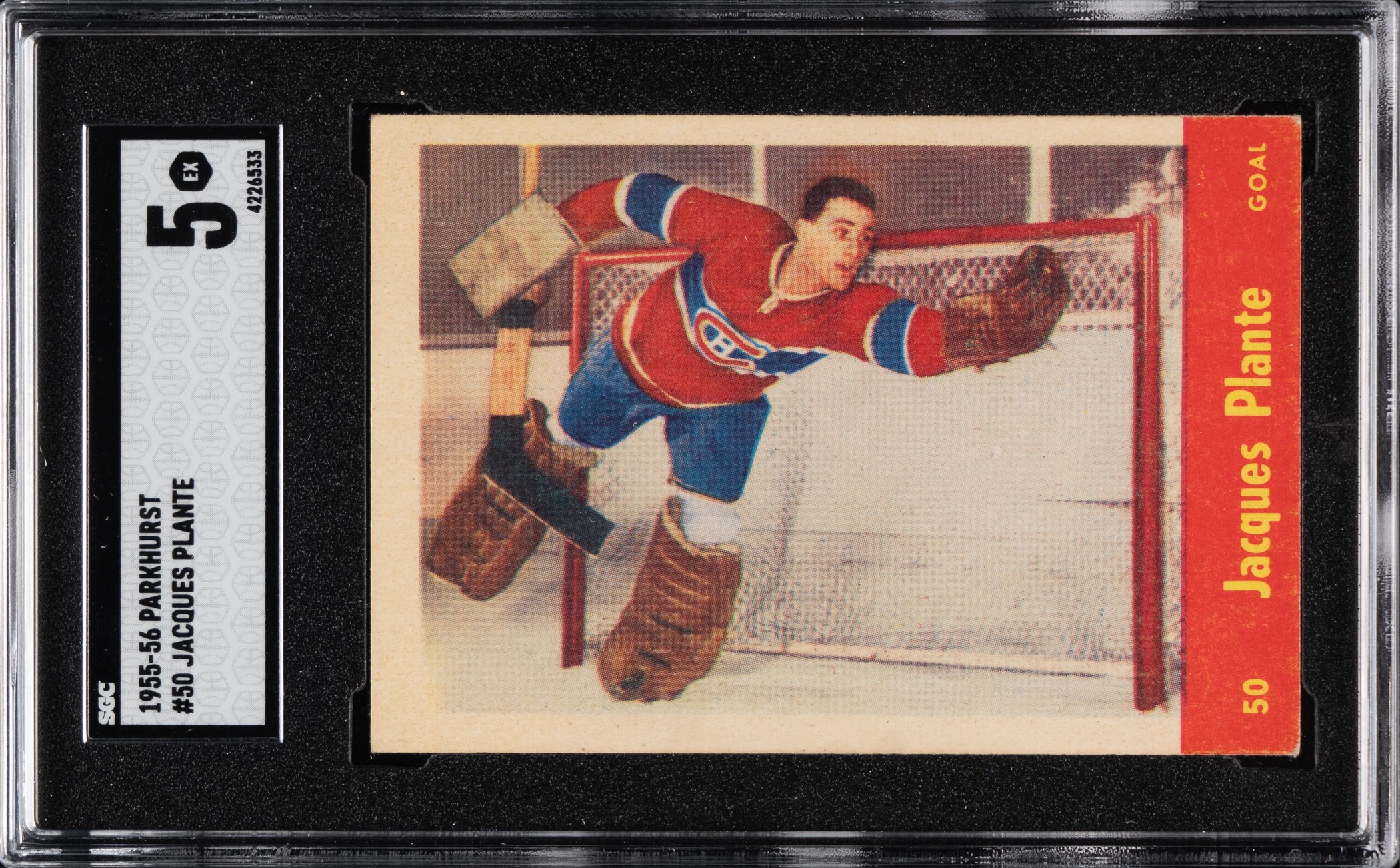 1955-1956 Parkhurst Hockey #50 Jacques Plante Rookie SGC EX 5 | REA Archive