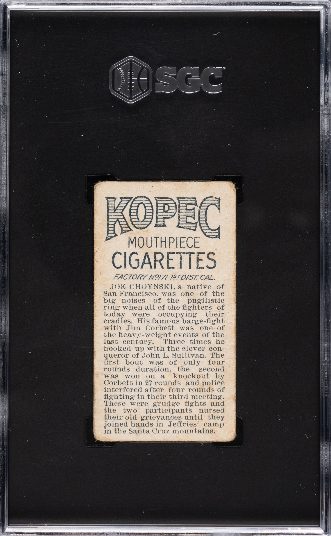 1910 T229 Kopec Cigarettes Boxing Joe Choynski SGC VG 3 | REA Archive
