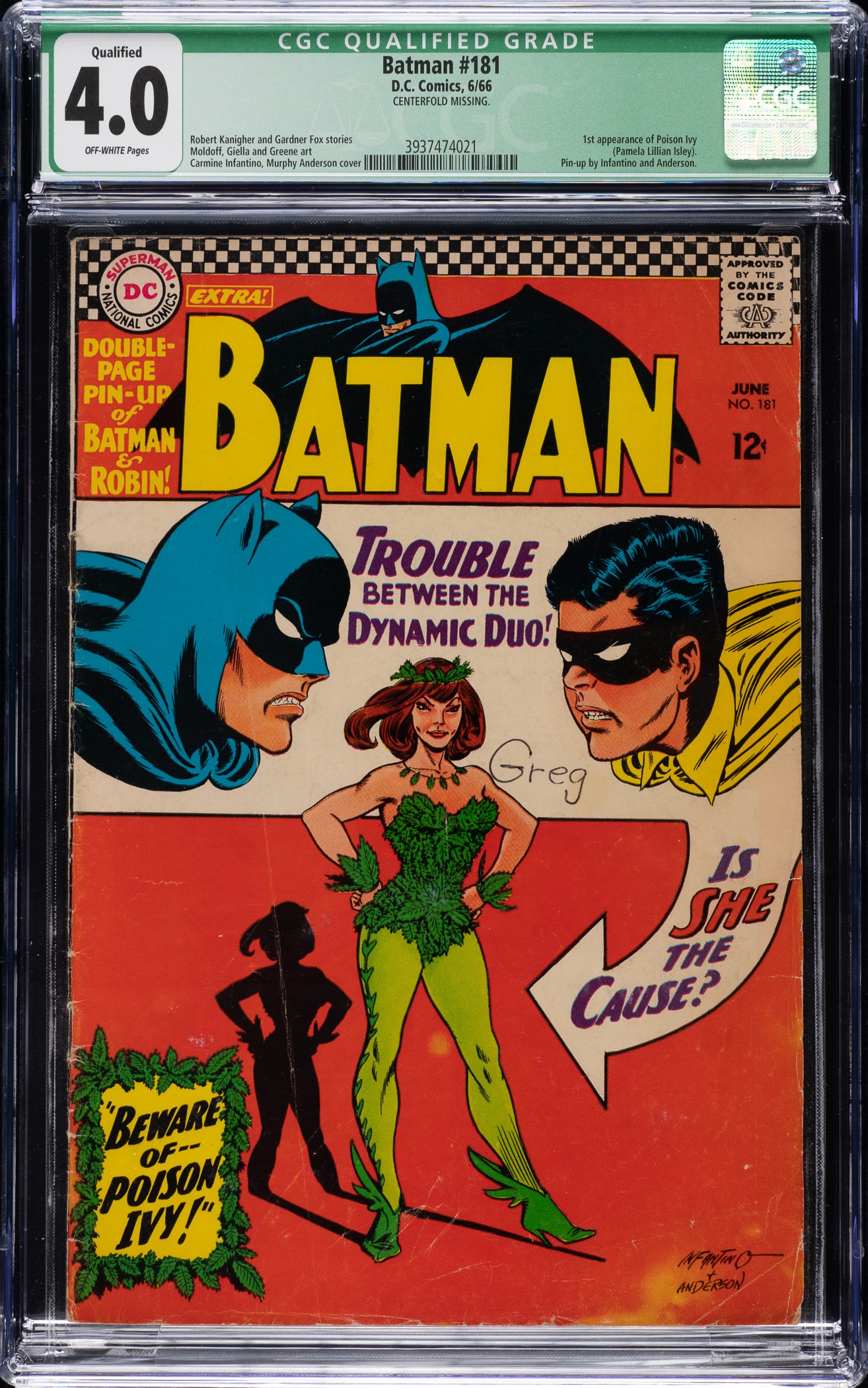 1966 D. C. Comics "Batman" #181 CGC 4.0 (Qualified - Centerfold Missing ...