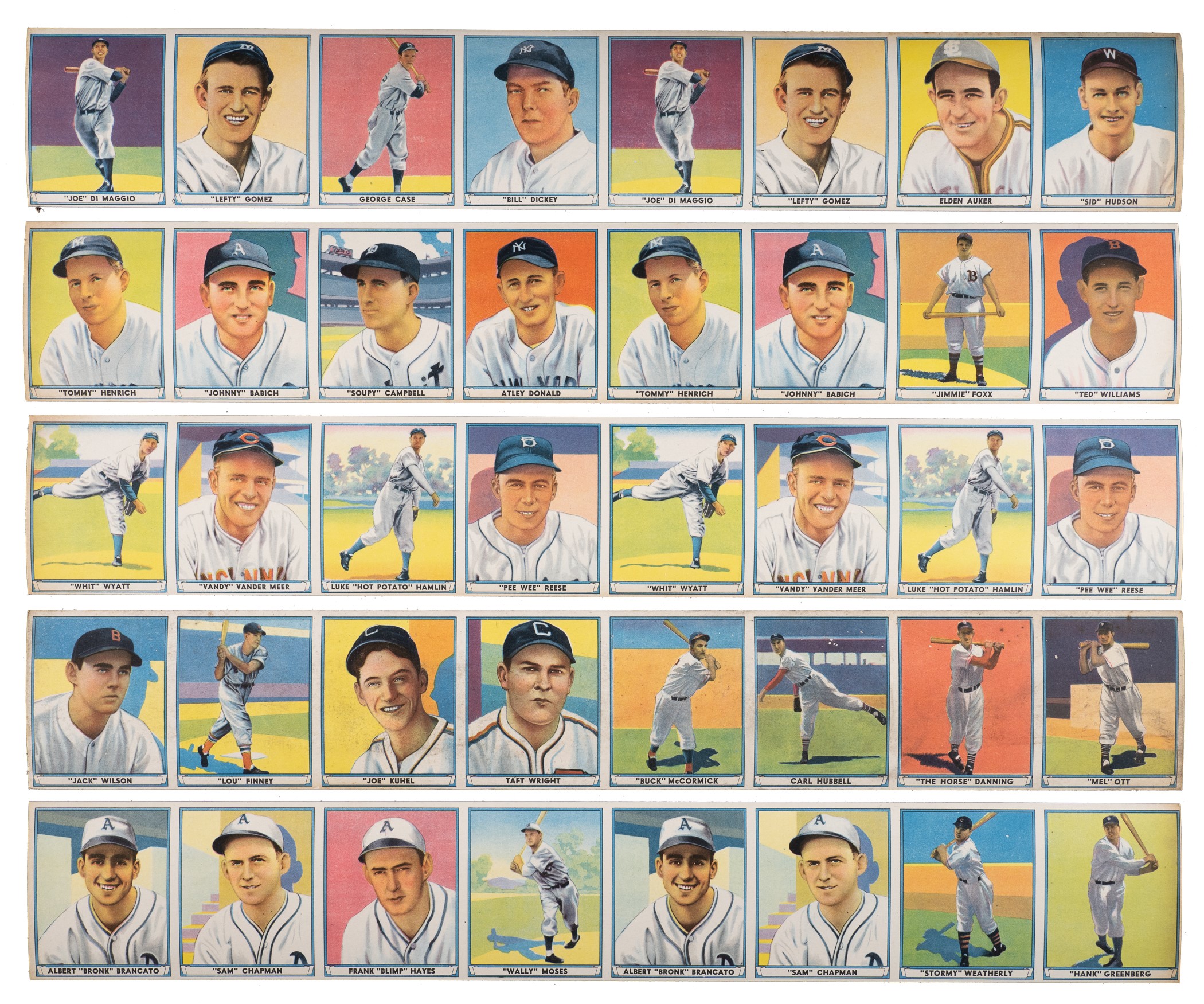 1941 R336 Play Ball Uncut Strip Collection (5 Strips, 40 Cards ...