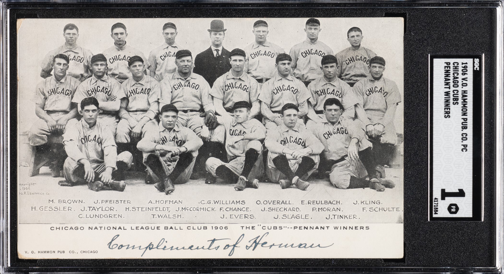 1906 V. O. Hammon Postcards Chicago Cubs Team with Tinker, Evers ...