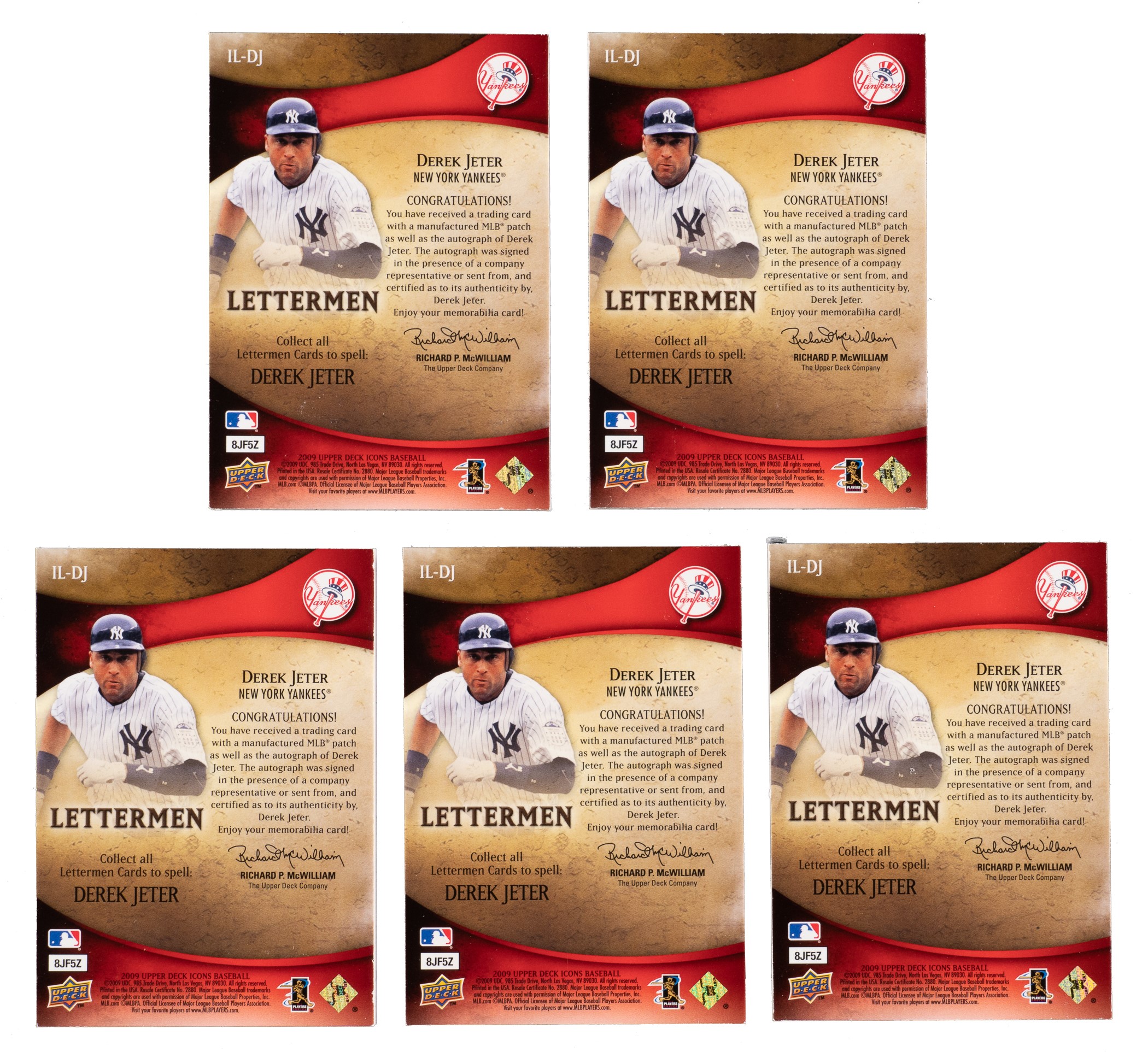 2009 Upper Deck Icons Lettermen Autographs Derek Jeter Full First Name ...