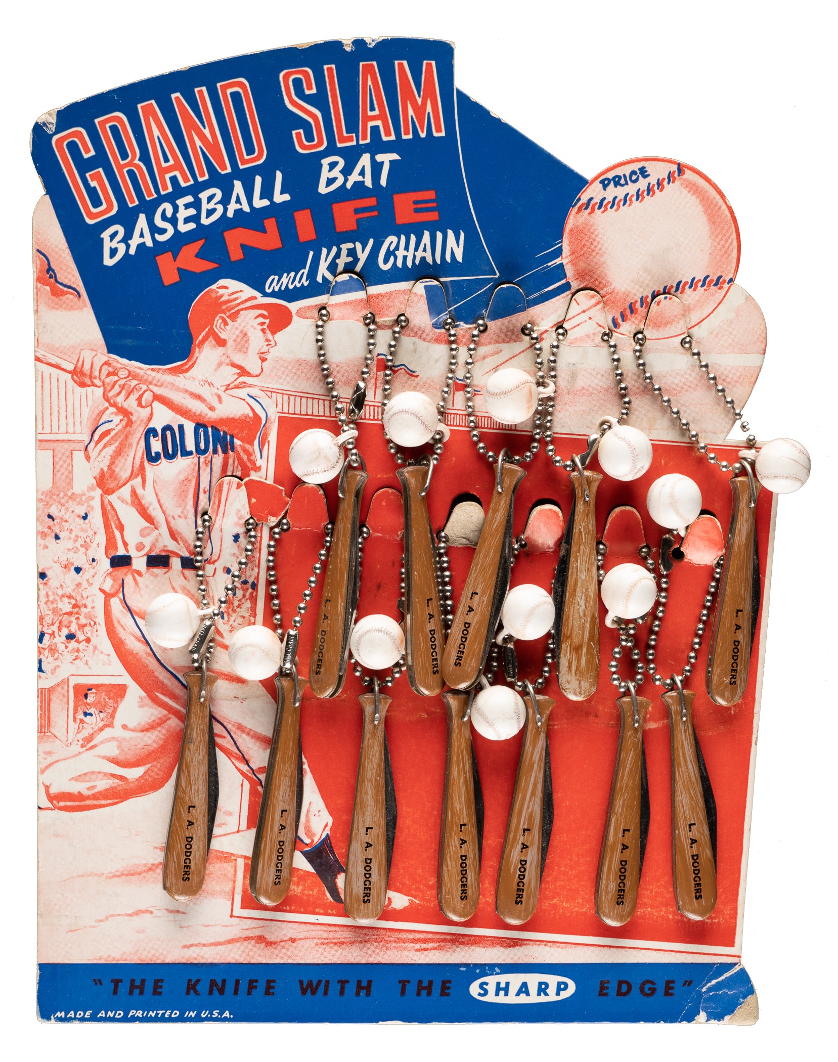 Circa 1950s Grand Slam Baseball Bat Pocketknife and Keychain Display ...