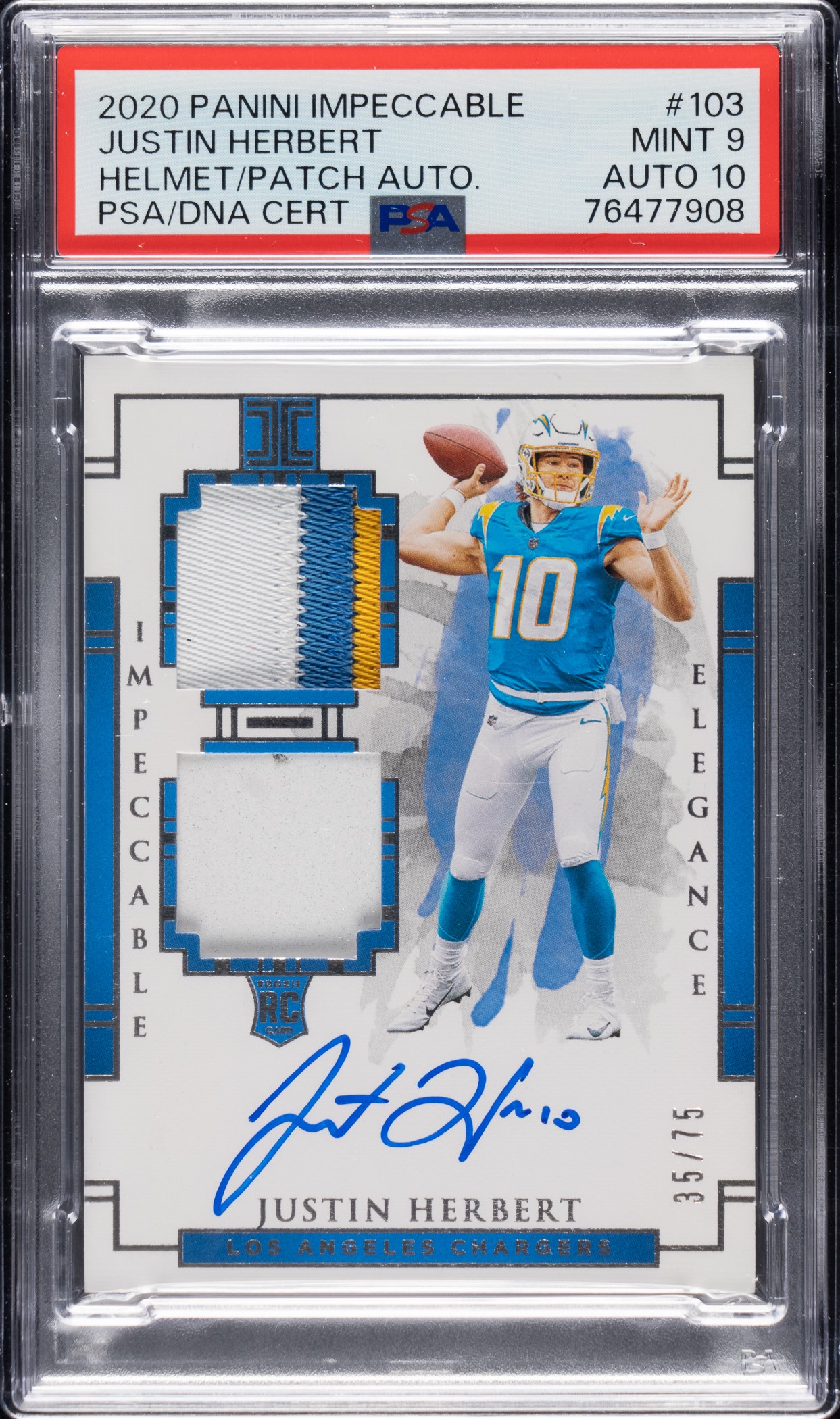 2020 Panini Impeccable Football #103 Justin Herbert Rookie Helmet/Patch ...