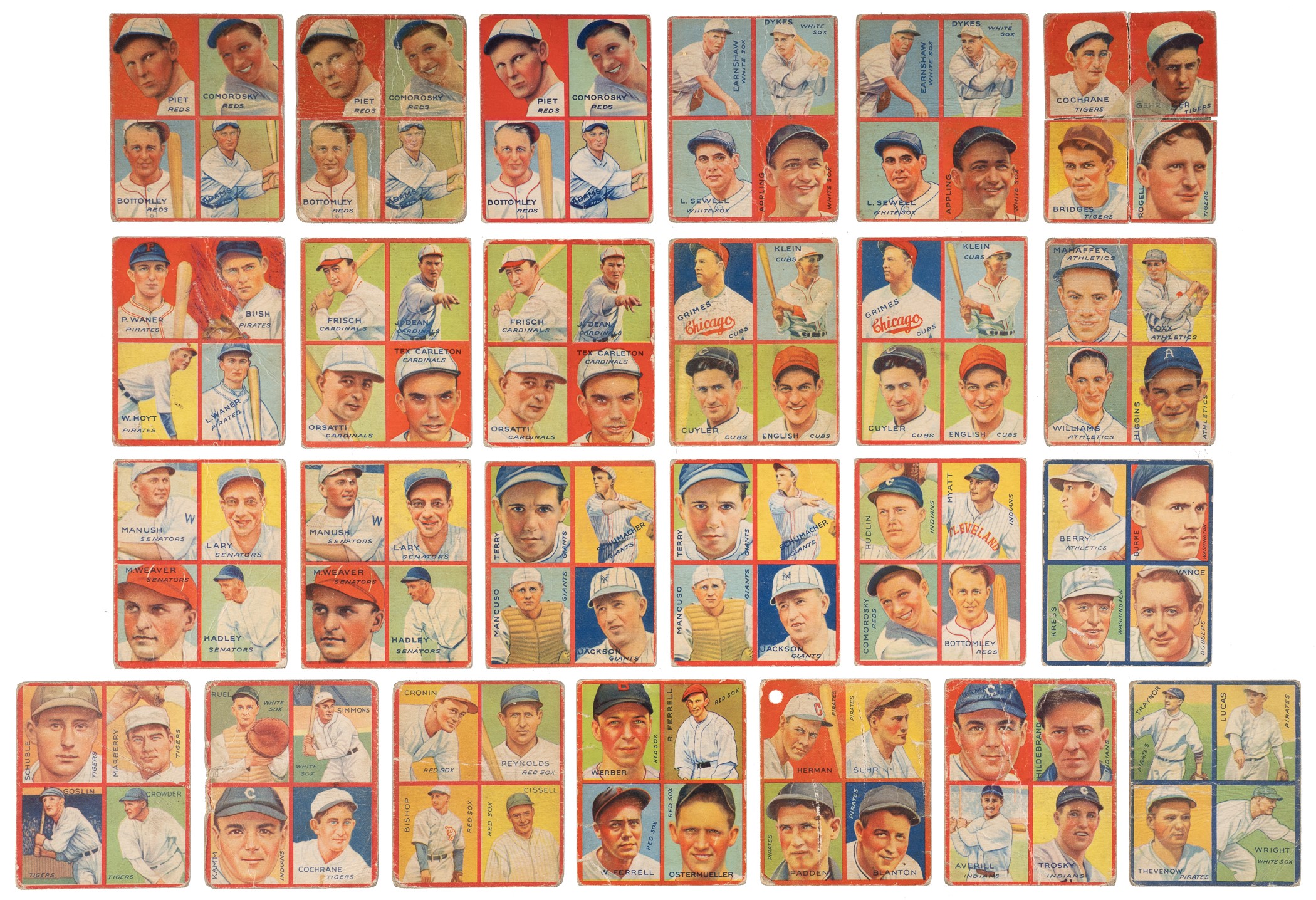 1935 R321 Goudey "4-in-1" Partial Set (26/36) Including 12 Duplicates ...