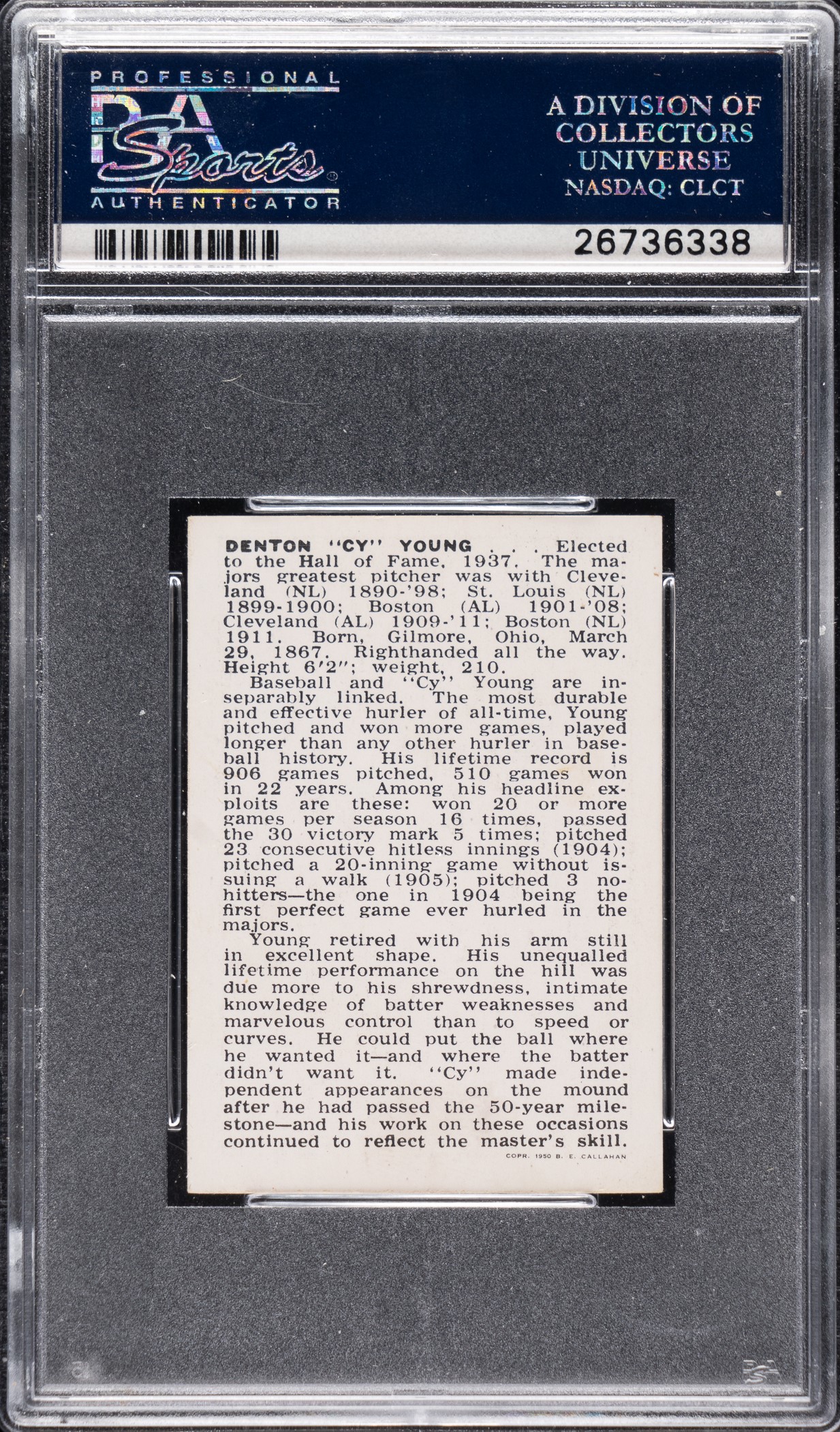 Signed 1950-1956 Callahan Hall of Fame Cy Young - PSA/DNA | REA Archive