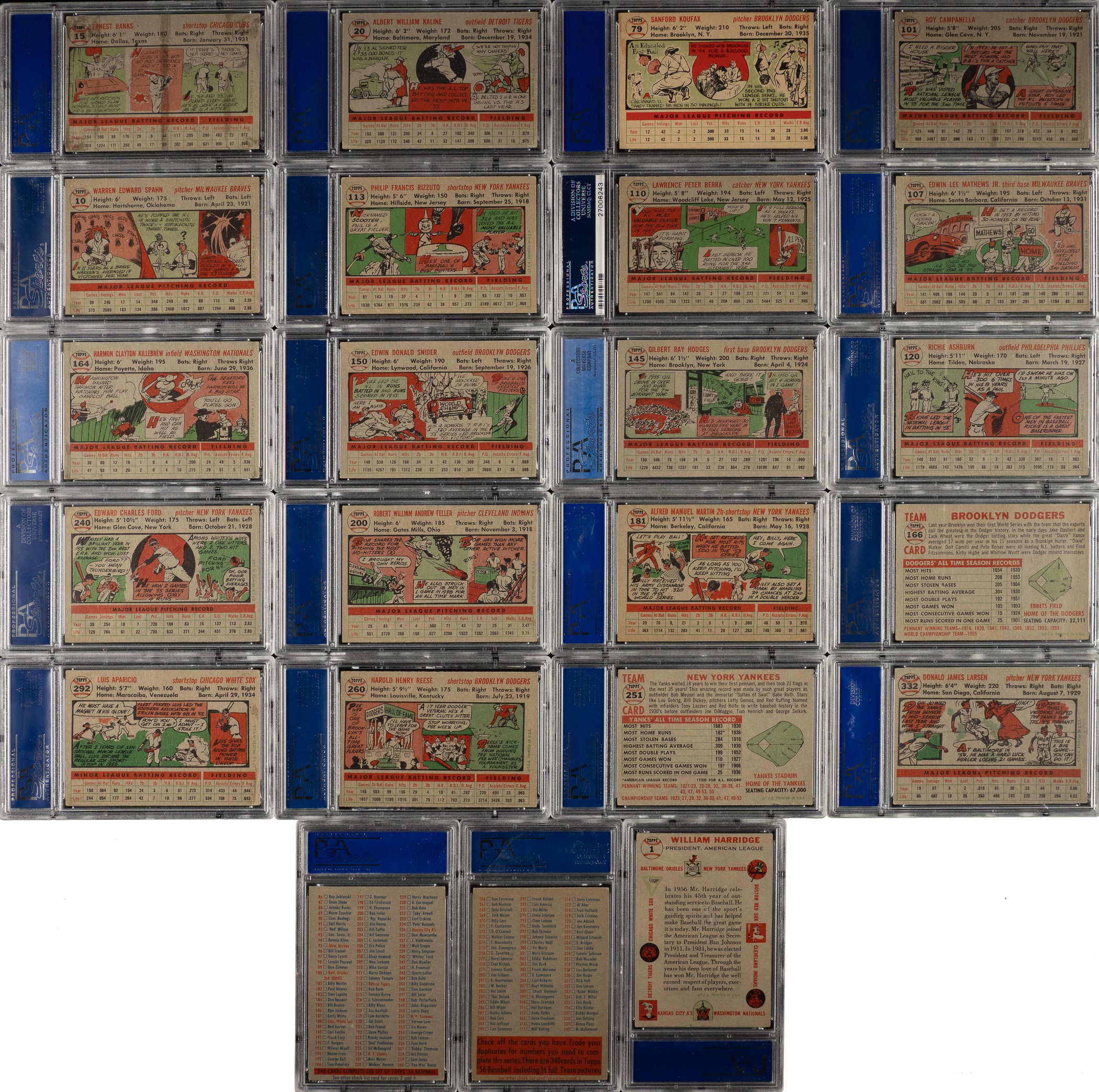 1956 Topps PSA-Graded Complete Master Set (354) Including Twelve Team ...