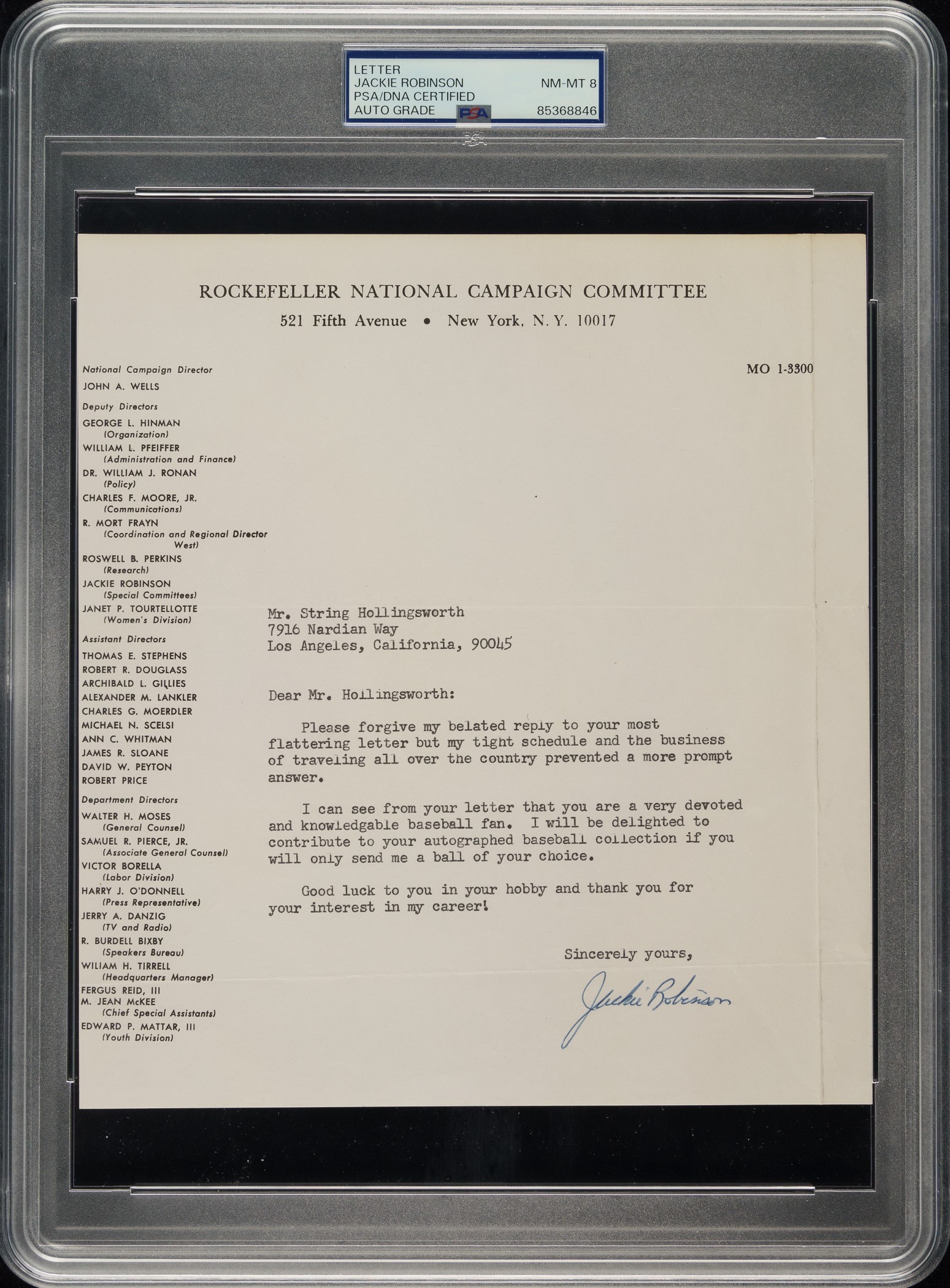 Circa 1964 Jackie Robinson Signed Autograph Request Letter on ...