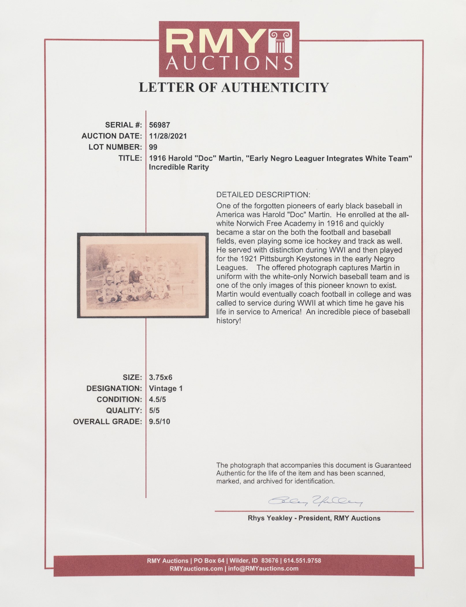 Circa 1916 Norwich Free Academy Integrated Baseball Team Photograph ...