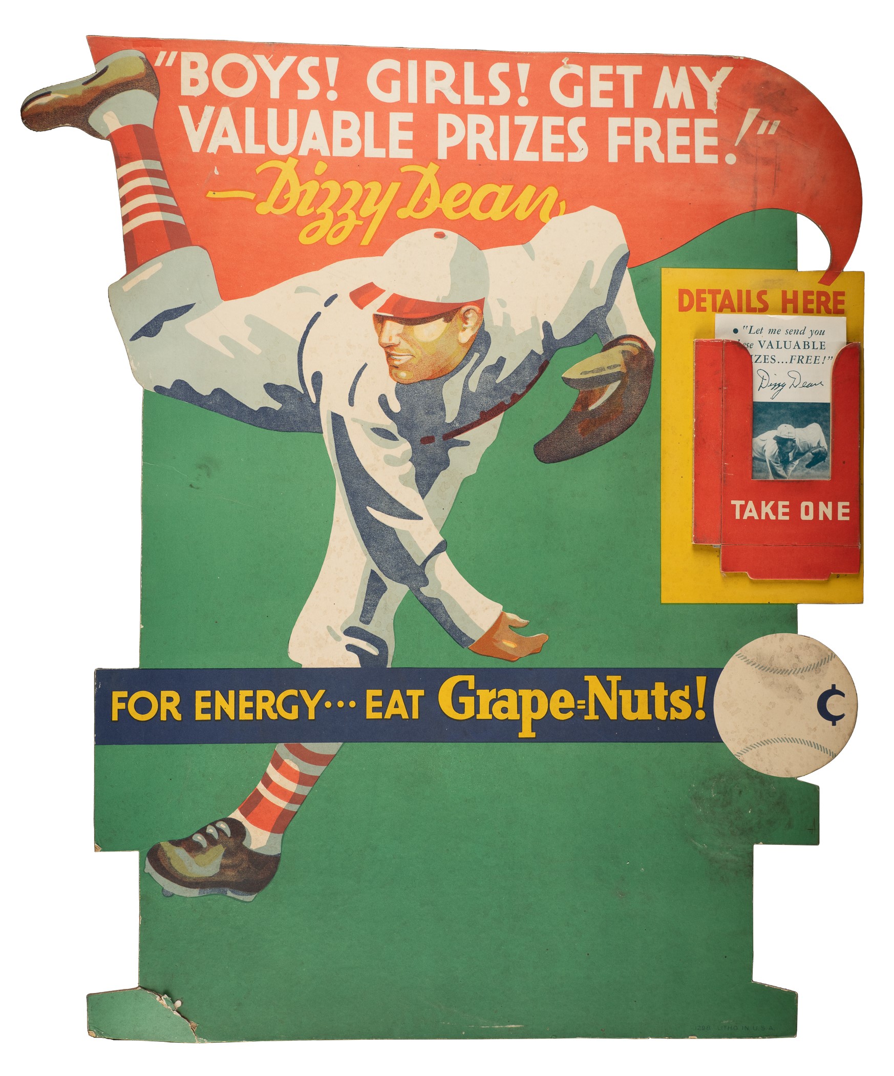 Circa 1930s Dizzy Dean Grape Nuts Counter Advertising Display | REA Archive