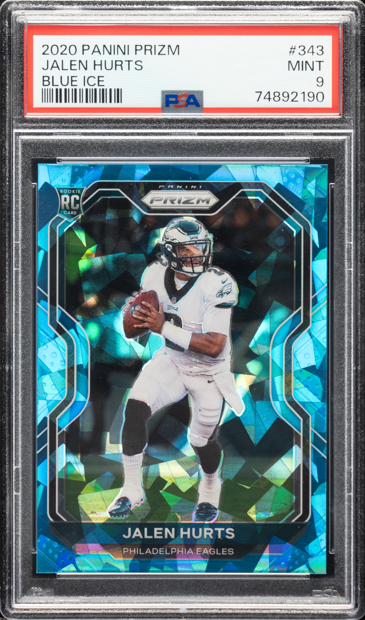 2020 Panini Prizm Football #343 Jalen Hurts Rookie Blue Ice #89/99 PSA ...