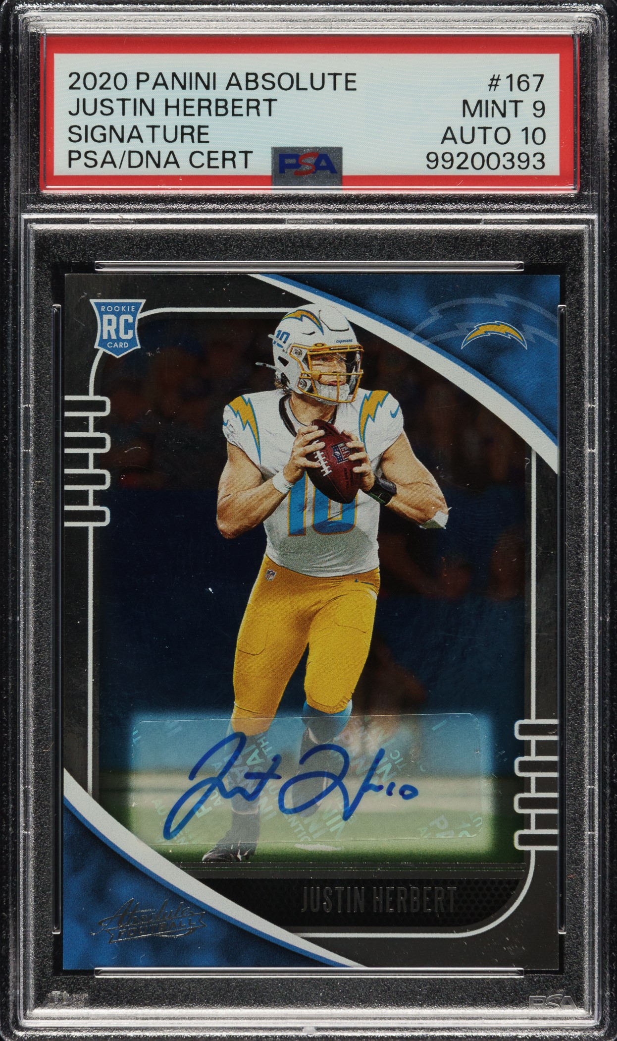 2020 Panini Absolute Signature Football #167 Justin Herbert Rookie PSA ...