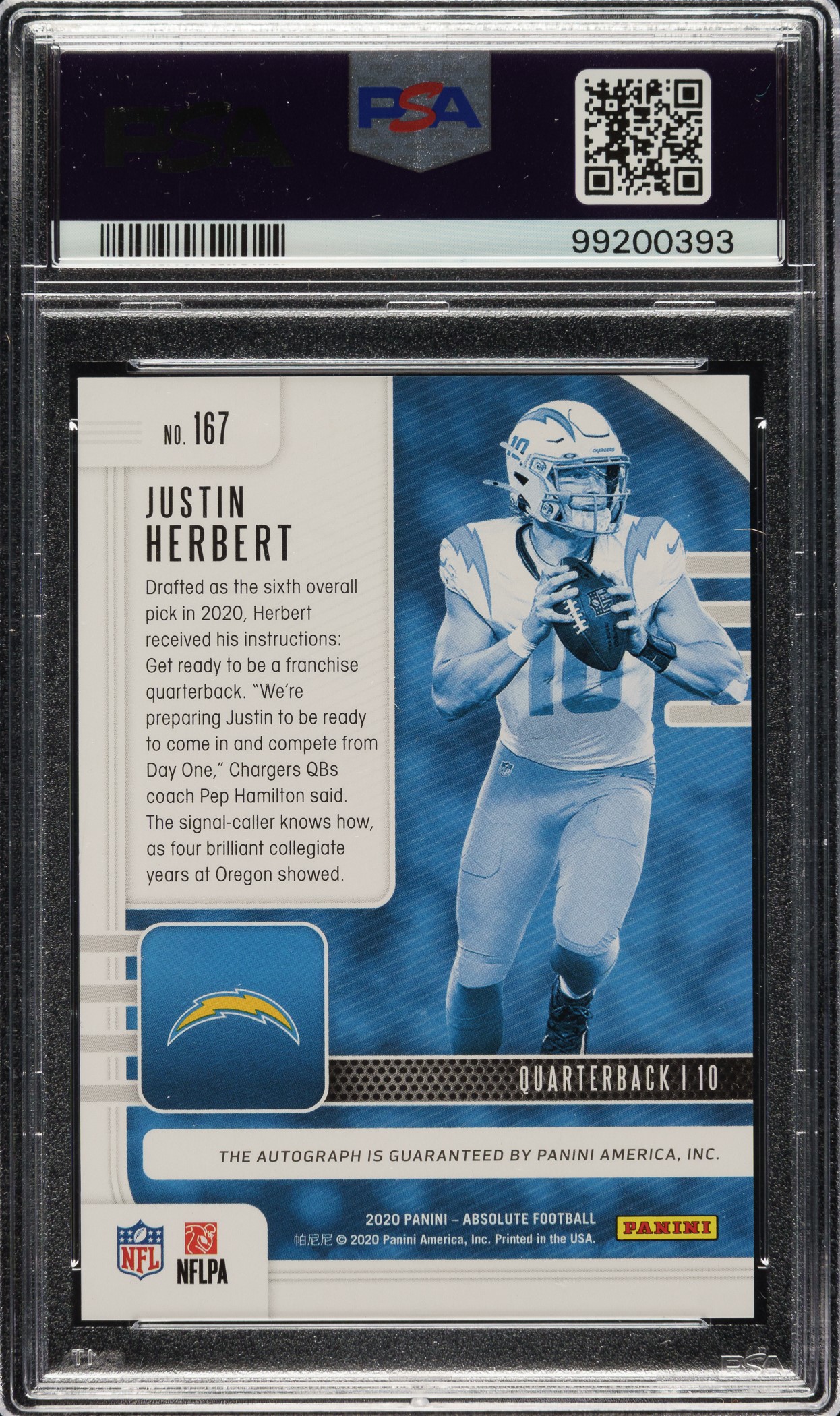 2020 Panini Absolute Signature Football #167 Justin Herbert Rookie PSA ...