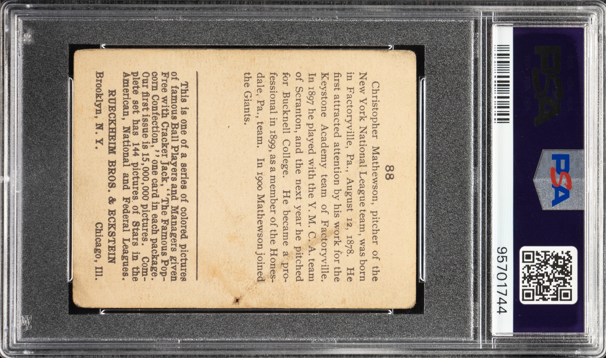 1914 E145 Cracker Jack #88 Christy Mathewson PSA POOR 1 - Newly ...