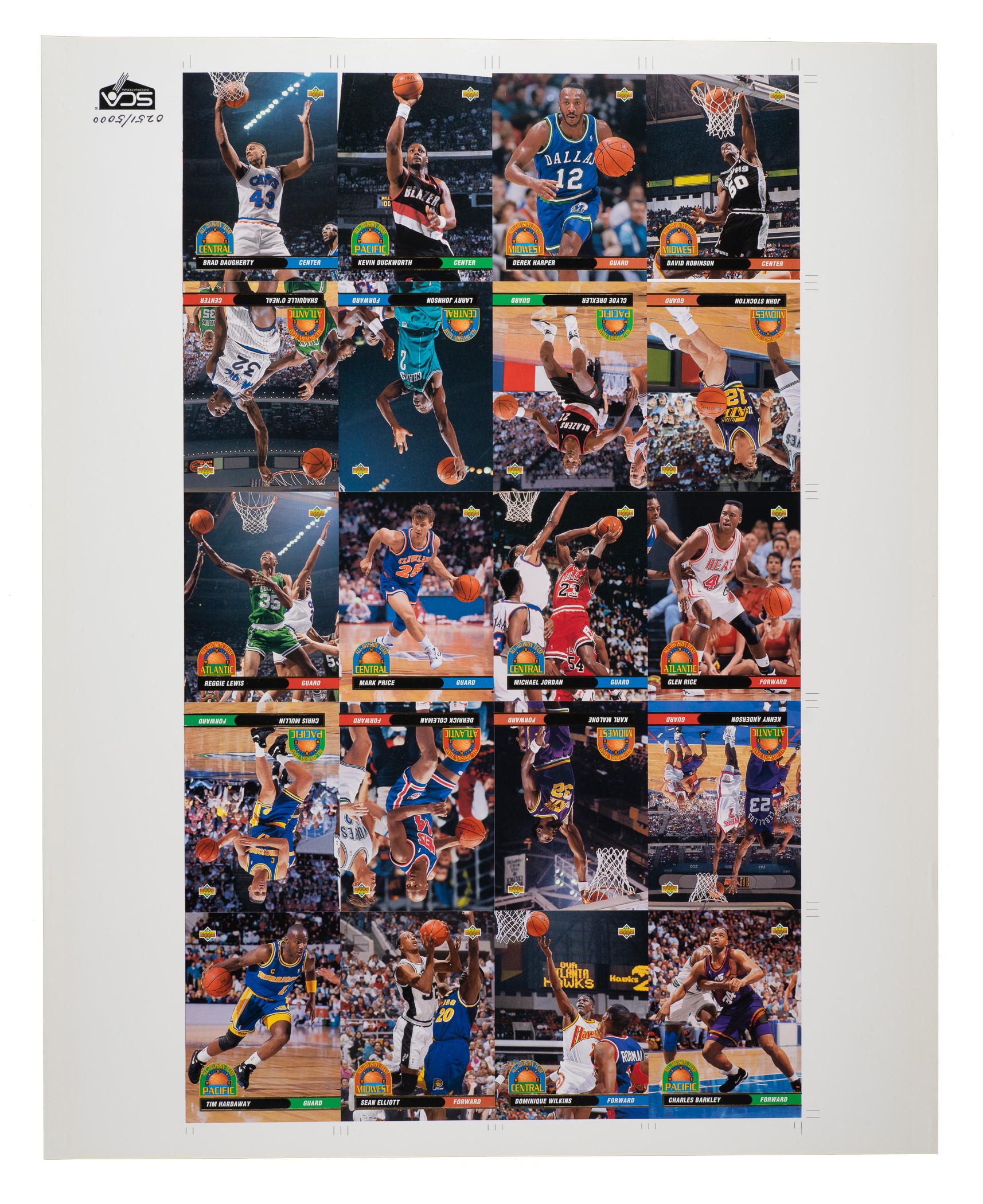 1993-1994 Upper Deck Basketball NBA All Division Team Uncut Sheet (20 ...