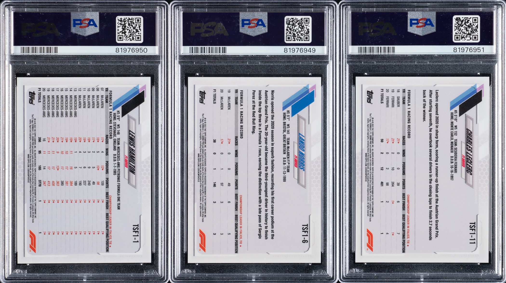 2022 Topps Industry Conference Formula 1 PSA GEM MINT 10 Trio: Lewis ...