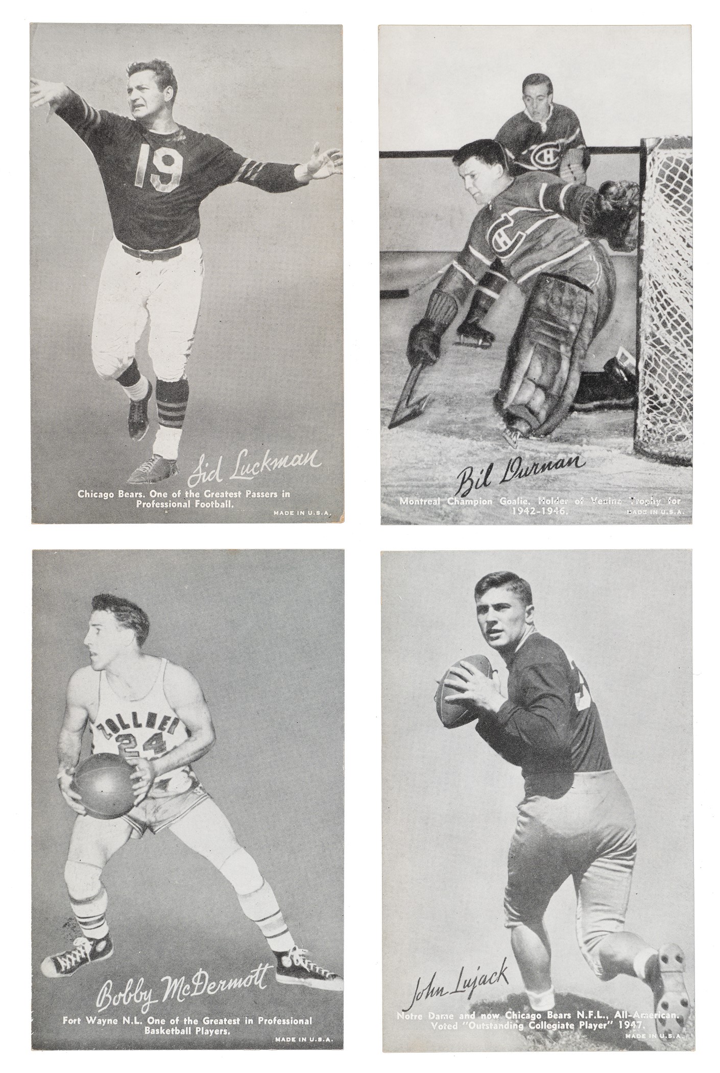 1948 W469 Exhibits "Sports Champions" Collection (10) Including Sid Luckman, Bobby McDermott ...