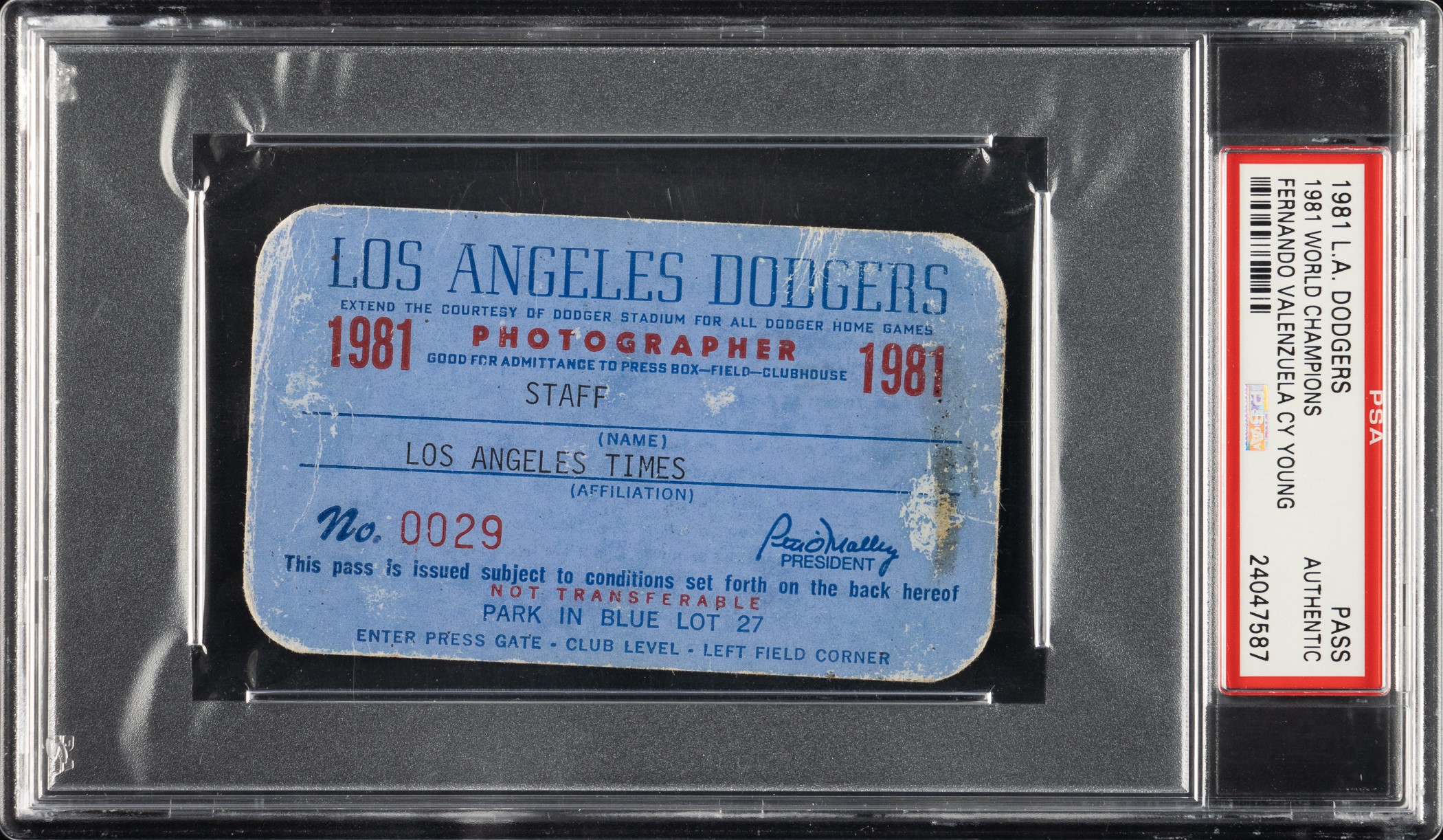 1981 Los Angeles Dodgers Season Pass - PSA - Fernando Valenzuela Cy ...