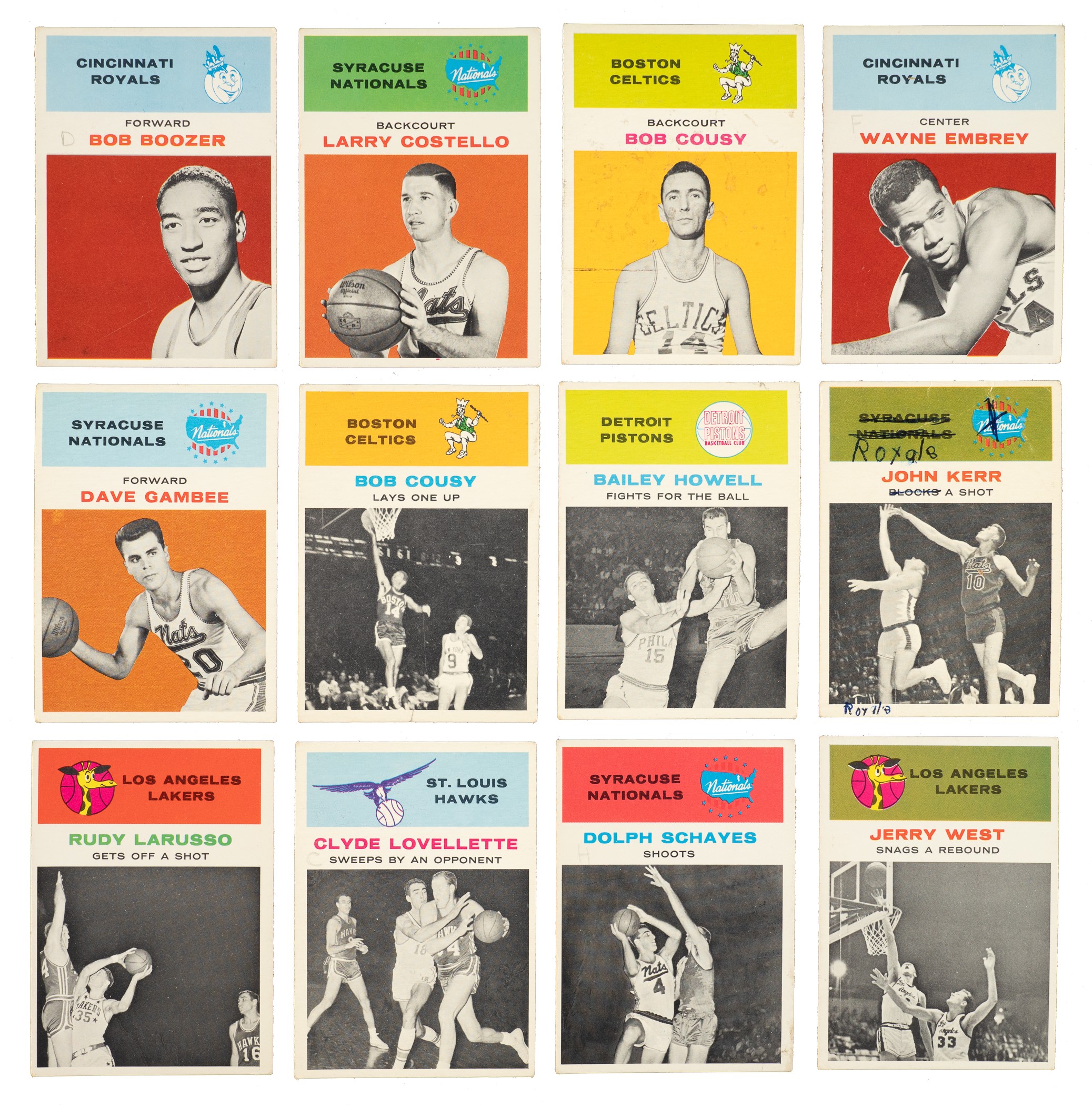 1961-1962 Fleer Basketball Collection (12) Including Two Bob Cousy ...