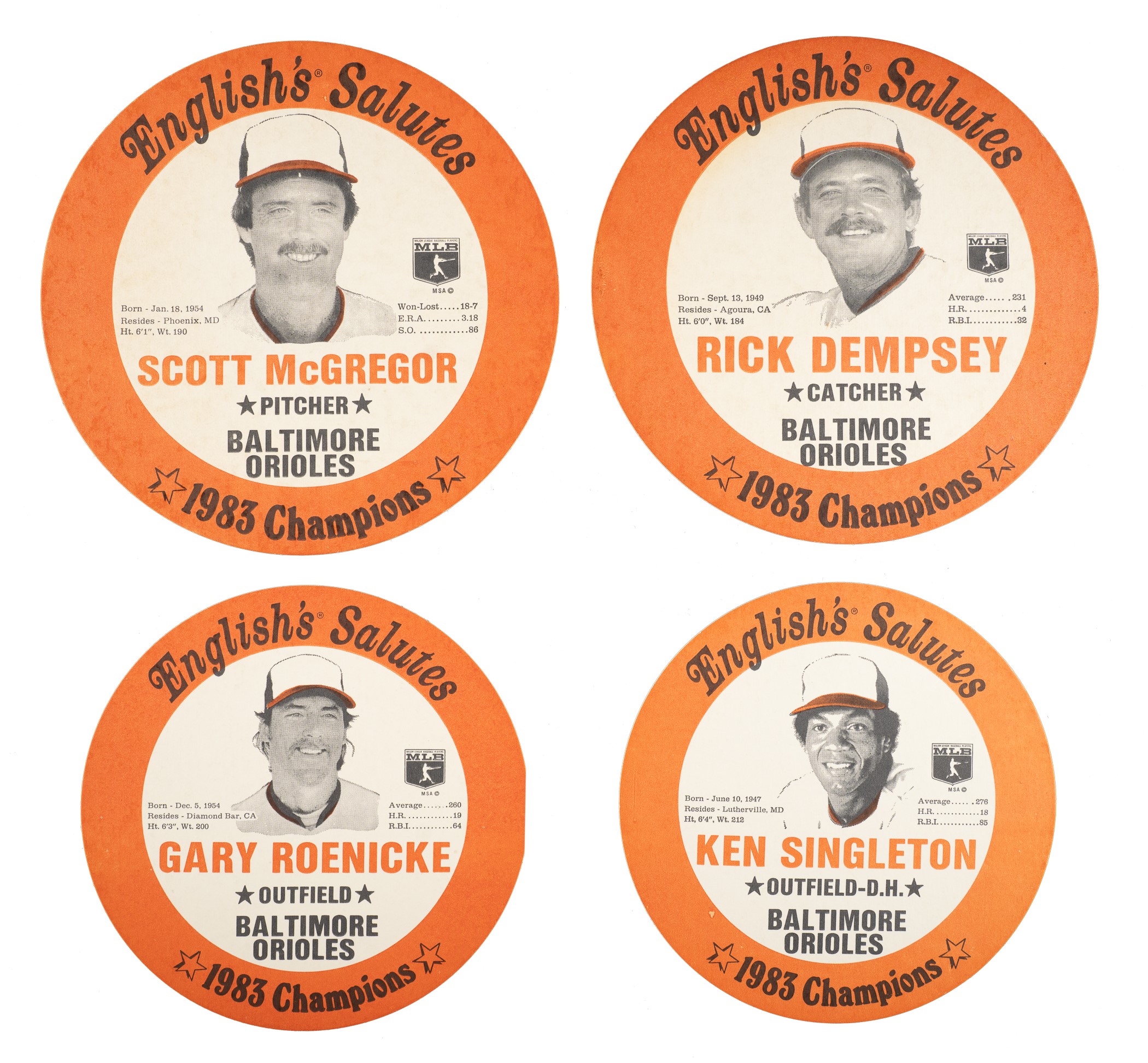 1983 English's Chicken Baltimore Orioles Lids Complete Set (13 ...