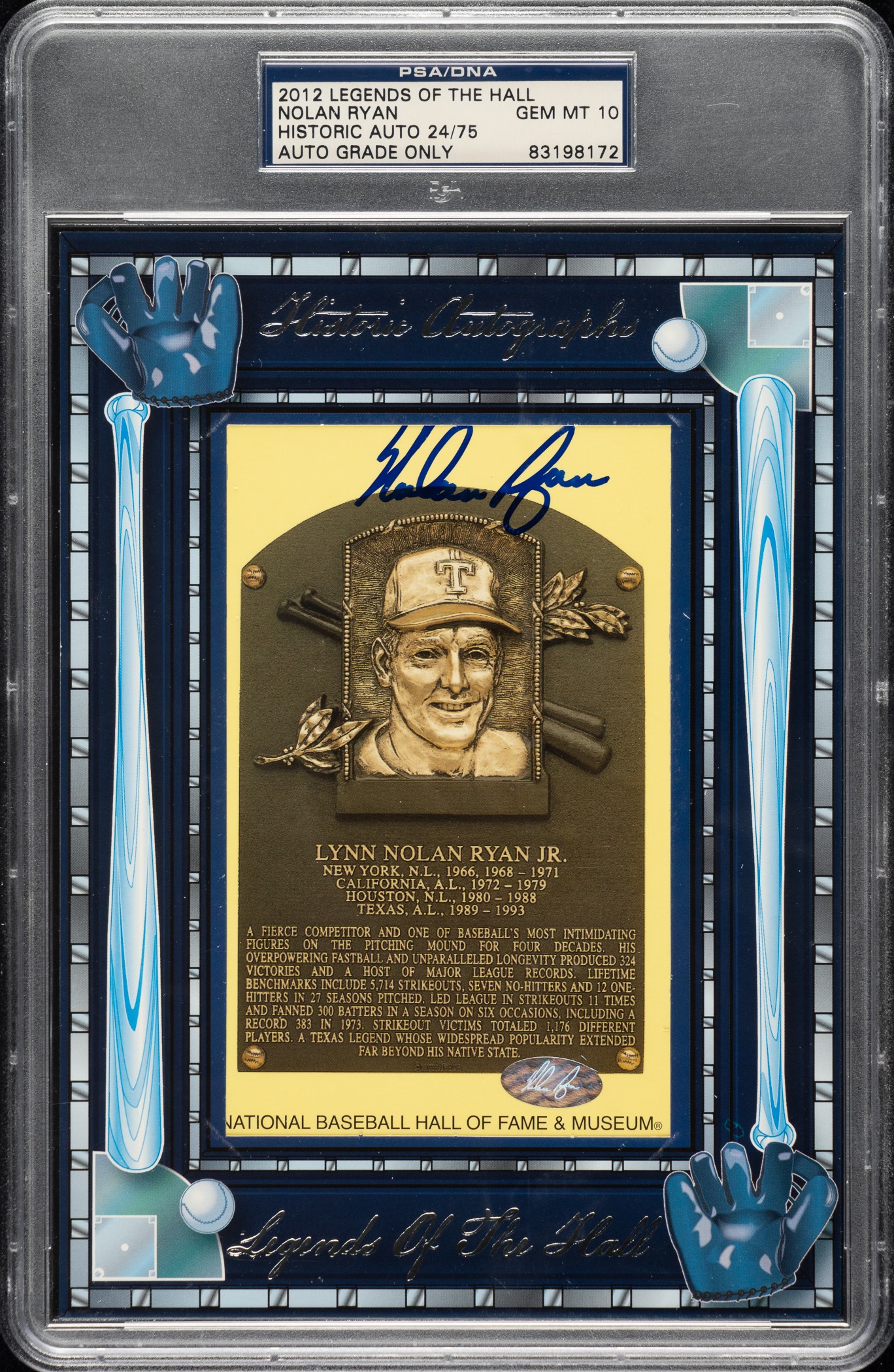 2012 Historic Autographs Legends of the Hall Nolan Ryan PSA/DNA GEM ...