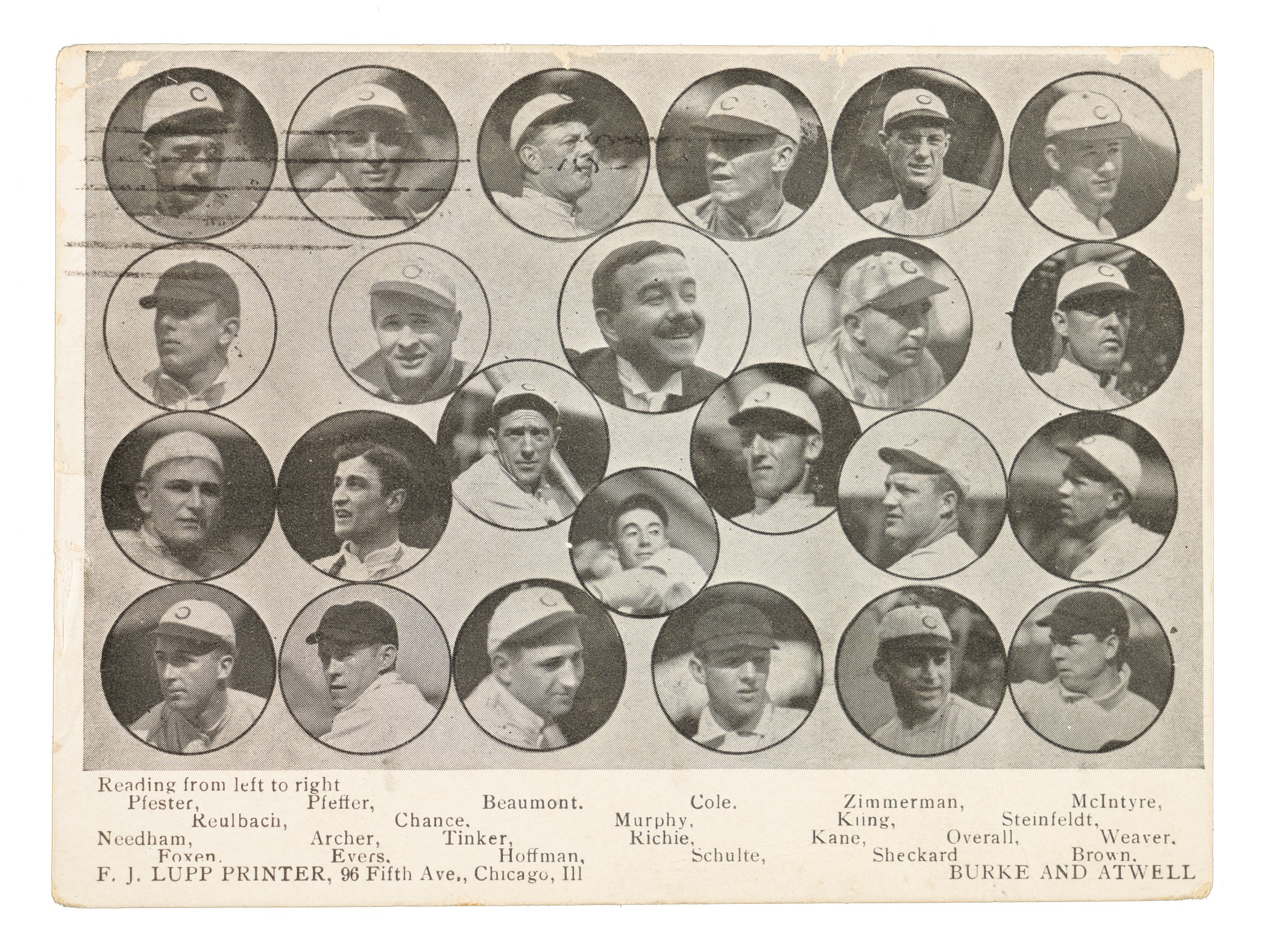 1910 Burke and Atwell Chicago Cubs Team Composite Postcard - Baseball ...