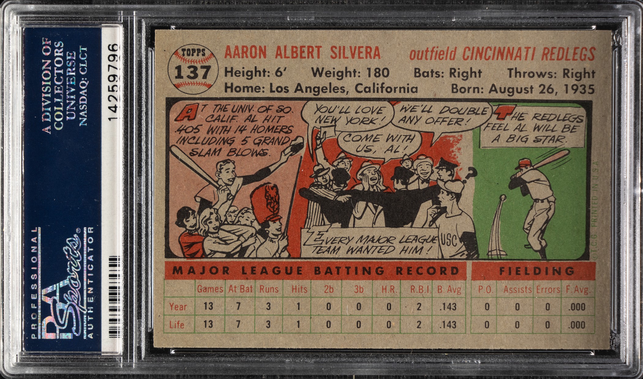 1956 Topps #137 Al Silvera Gray Back PSA MINT 9 | REA Archive