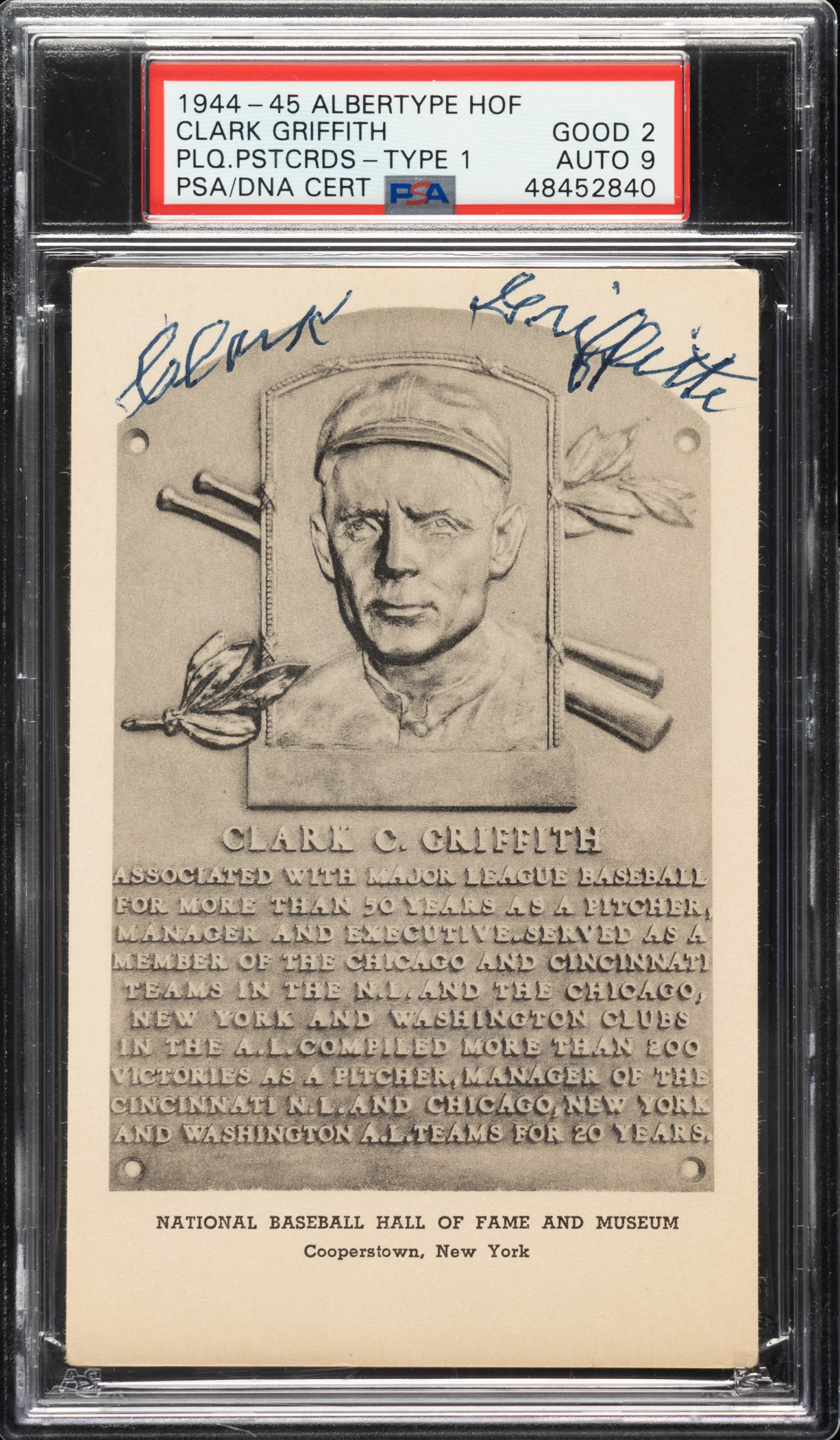 Signed 1953-1955 Artvue (Type 1) Black-and-White Hall of Fame Postcard ...