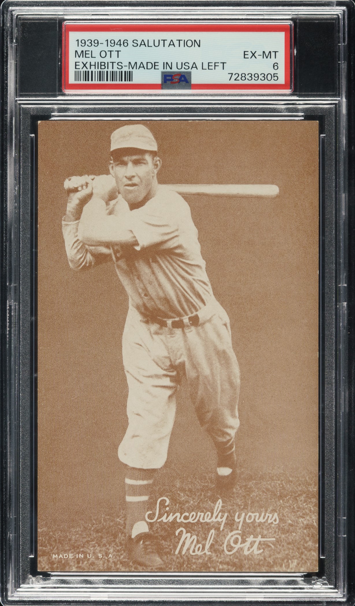 1939-1946 W462 Salutation Exhibits Mel Ott Made In USA Left Corner PSA ...