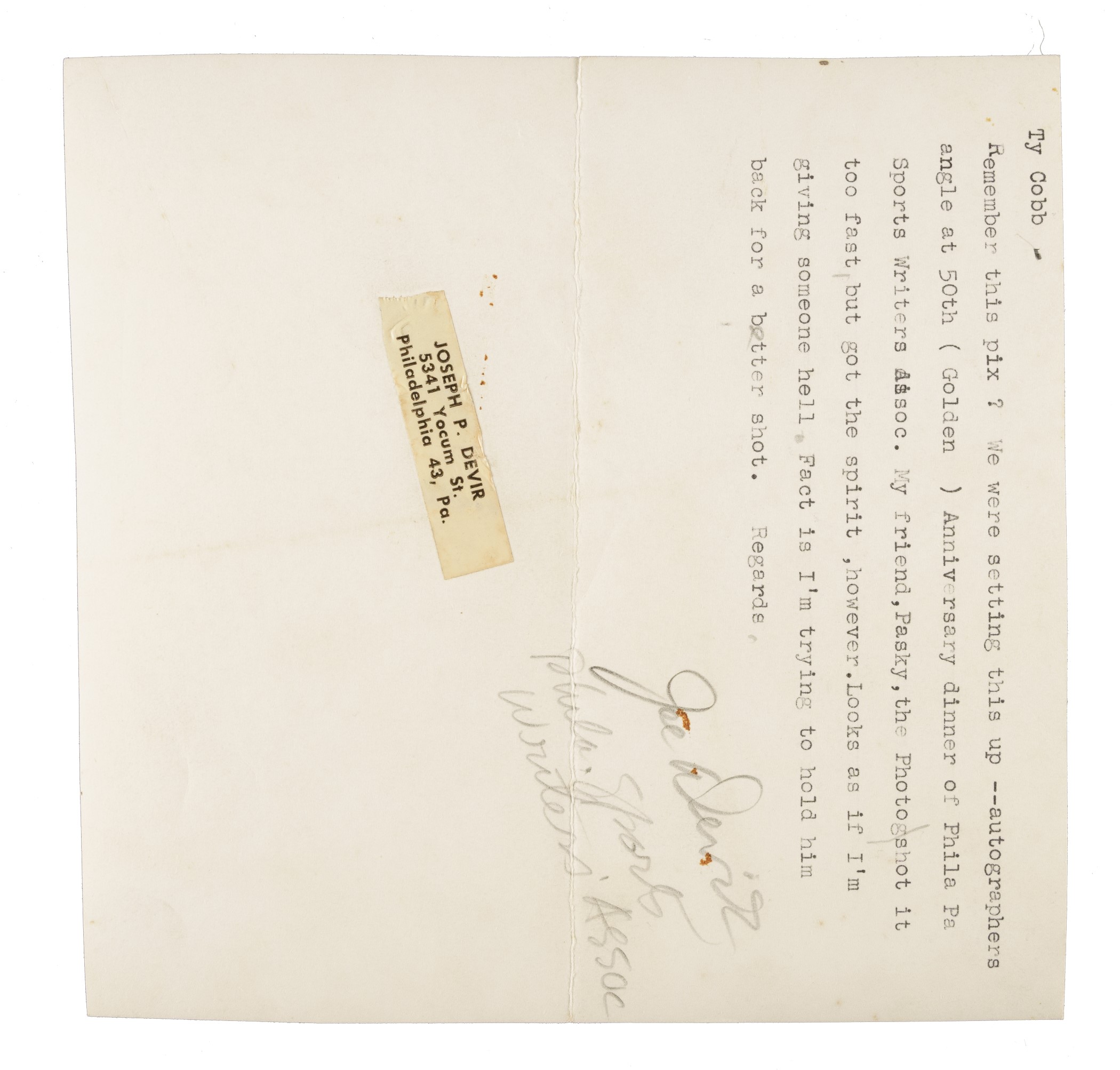 Circa 1950s Ty Cobb and Joseph Devir Original Joseph Devir Photograph ...