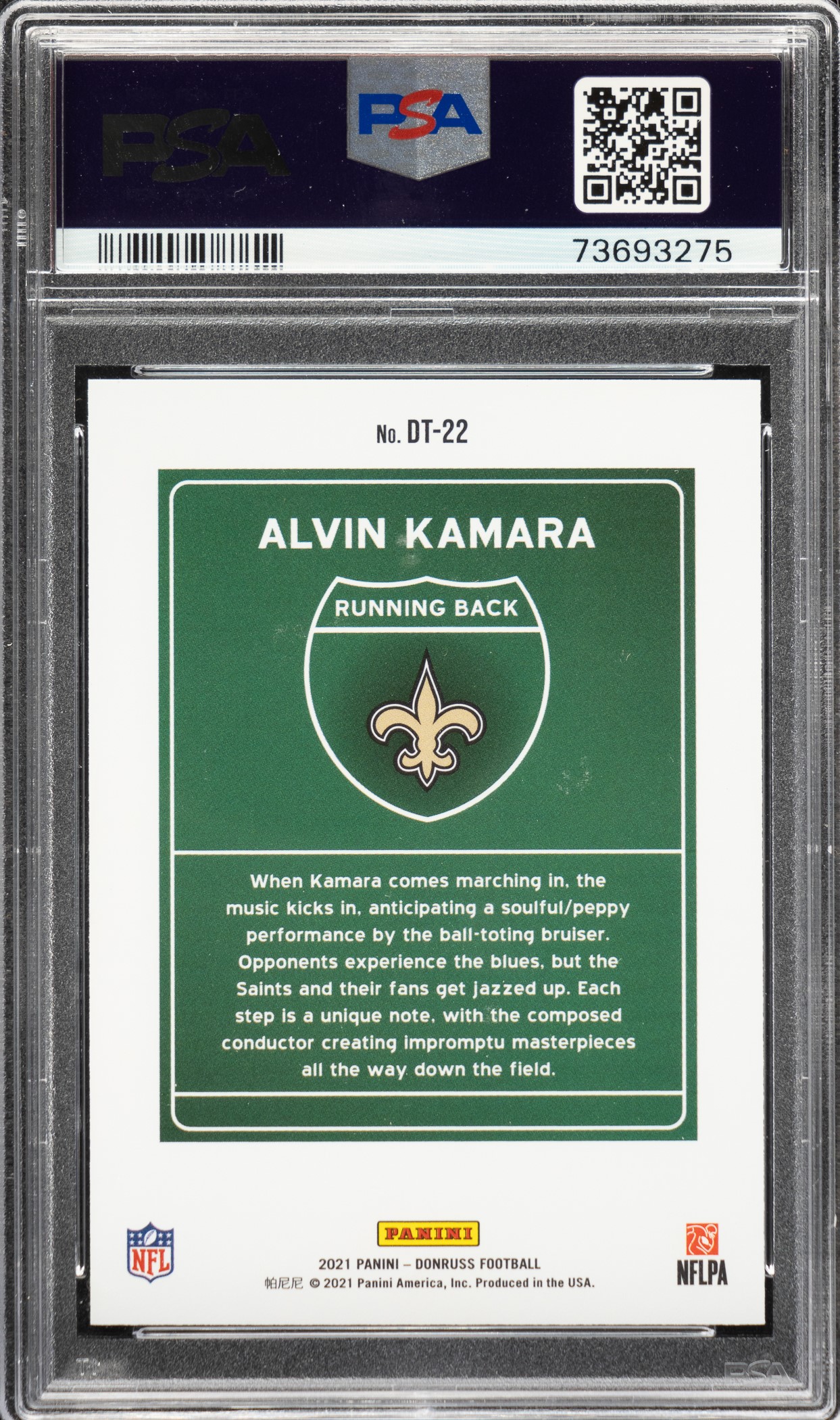 2021 Donruss Downtown Football #DT-22 Alvin Kamara PSA GEM MINT 10 ...