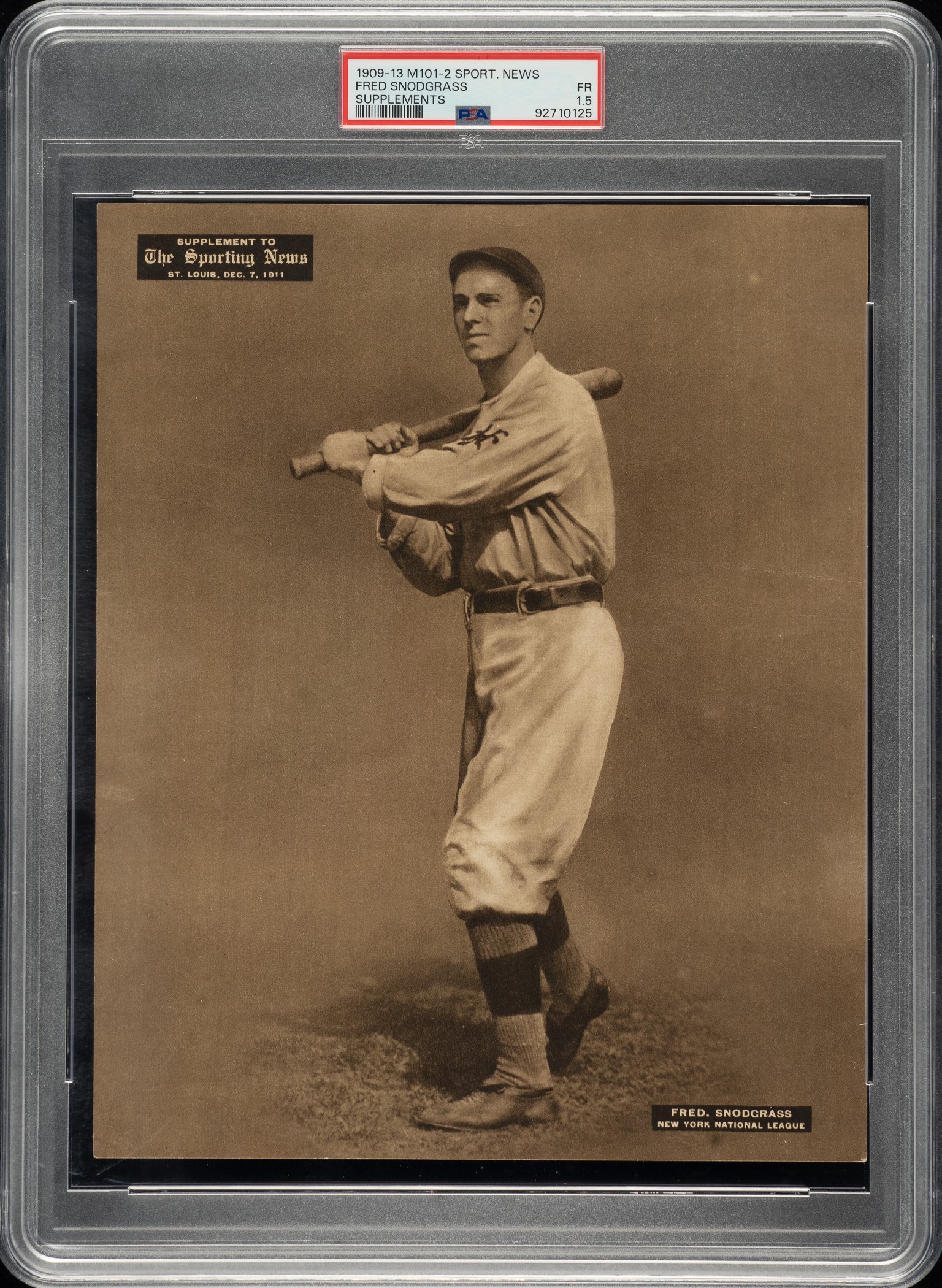 1909-1913 M101-2 Sporting News Supplement Fred Snodgrass PSA FAIR 1.5 ...