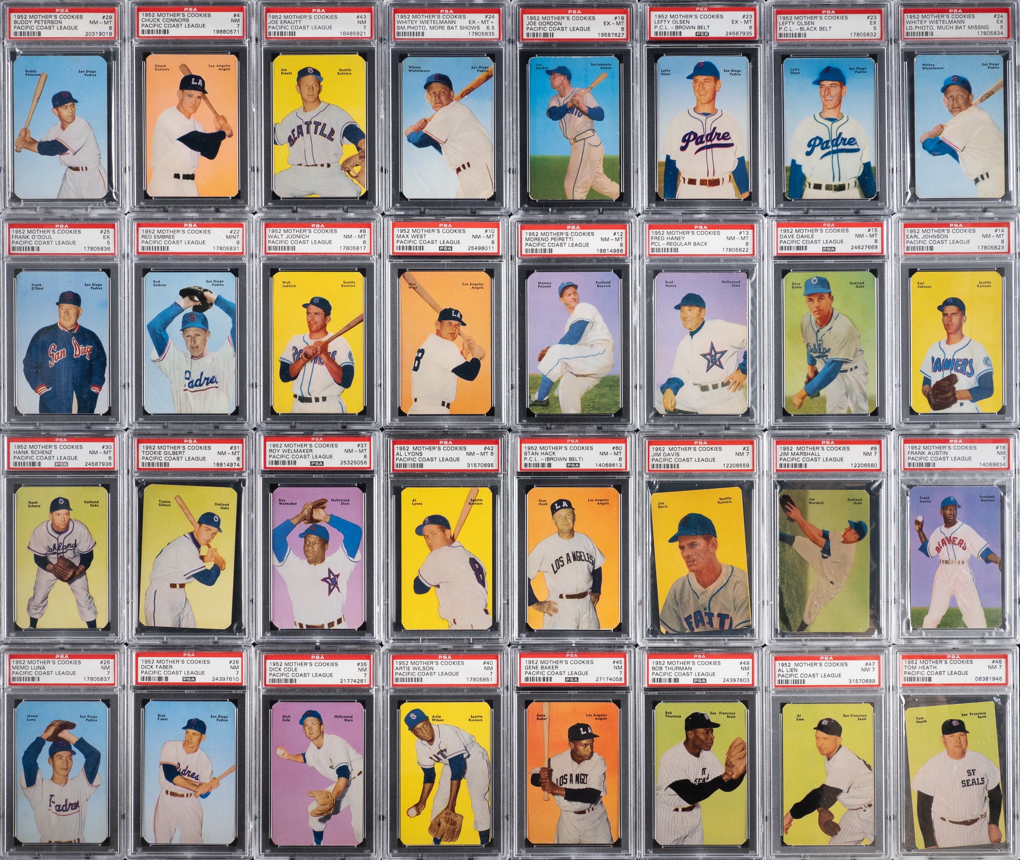 1952 Mother's Cookies PSA-Graded Complete Set (64) Plus Two Variations ...