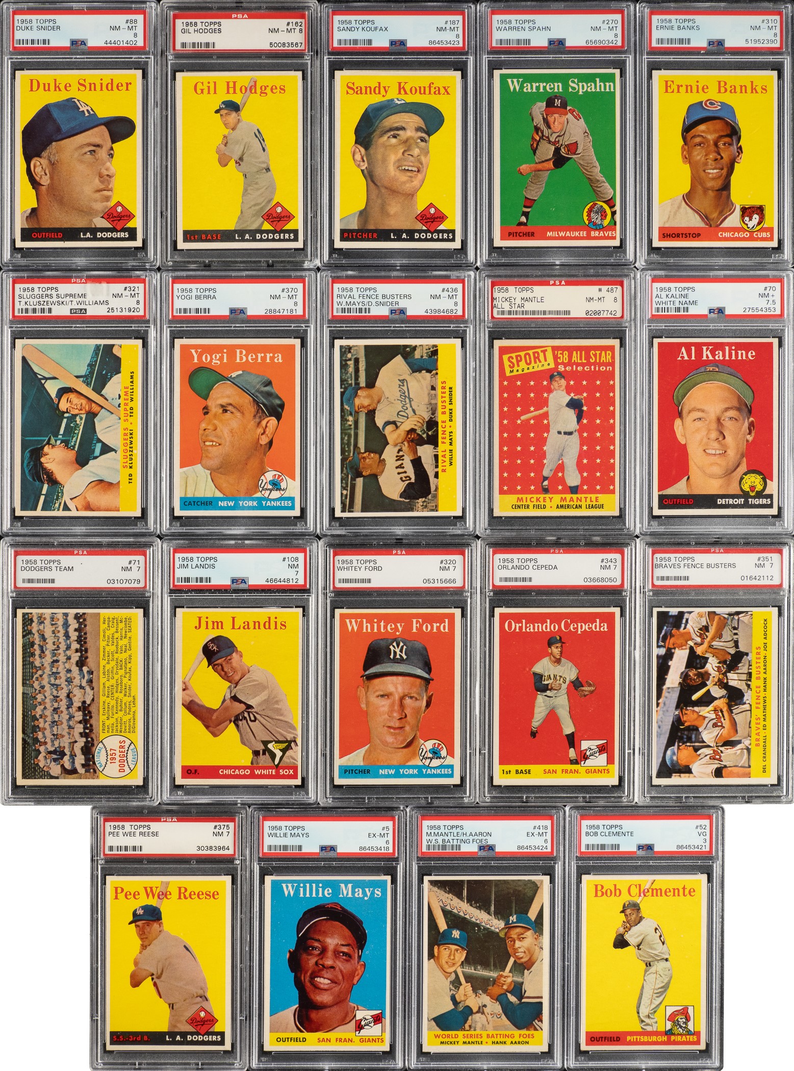 1958 Topps Complete Set (494) Including 176 PSA-Graded Cards and 33 ...
