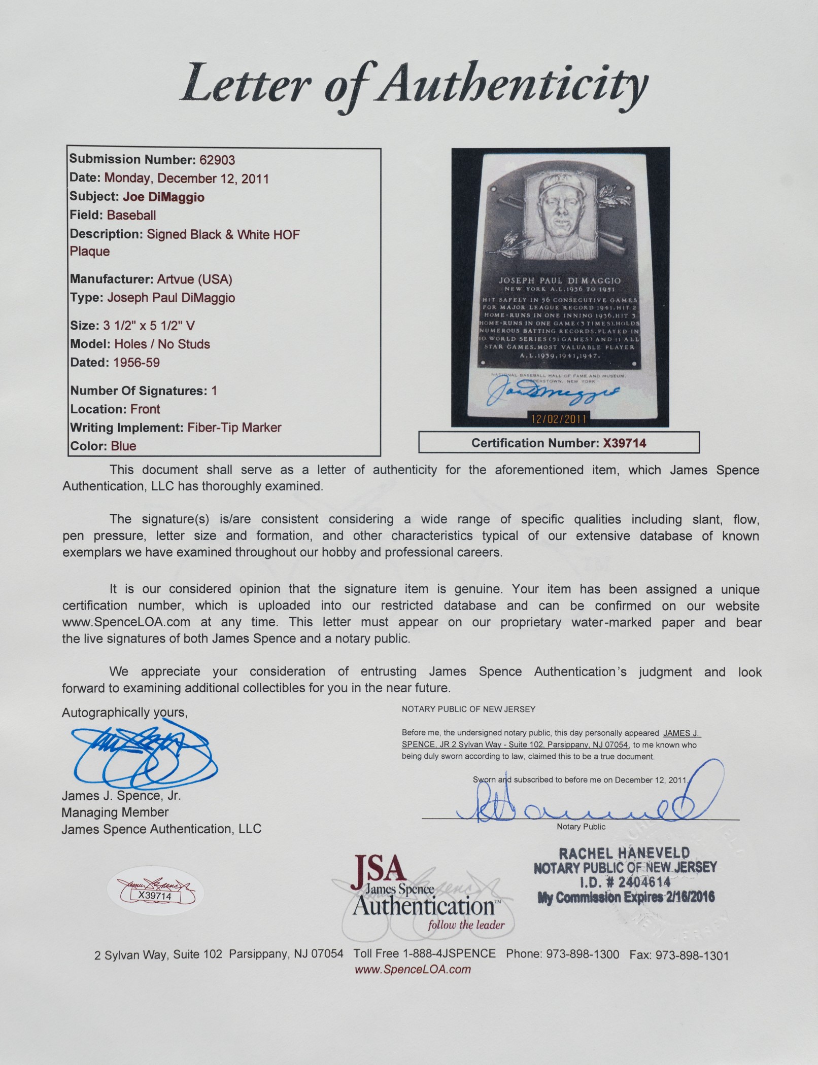 Signed 1953-1955 Artvue (Type 1) Black-and-White Hall of Fame Postcard ...