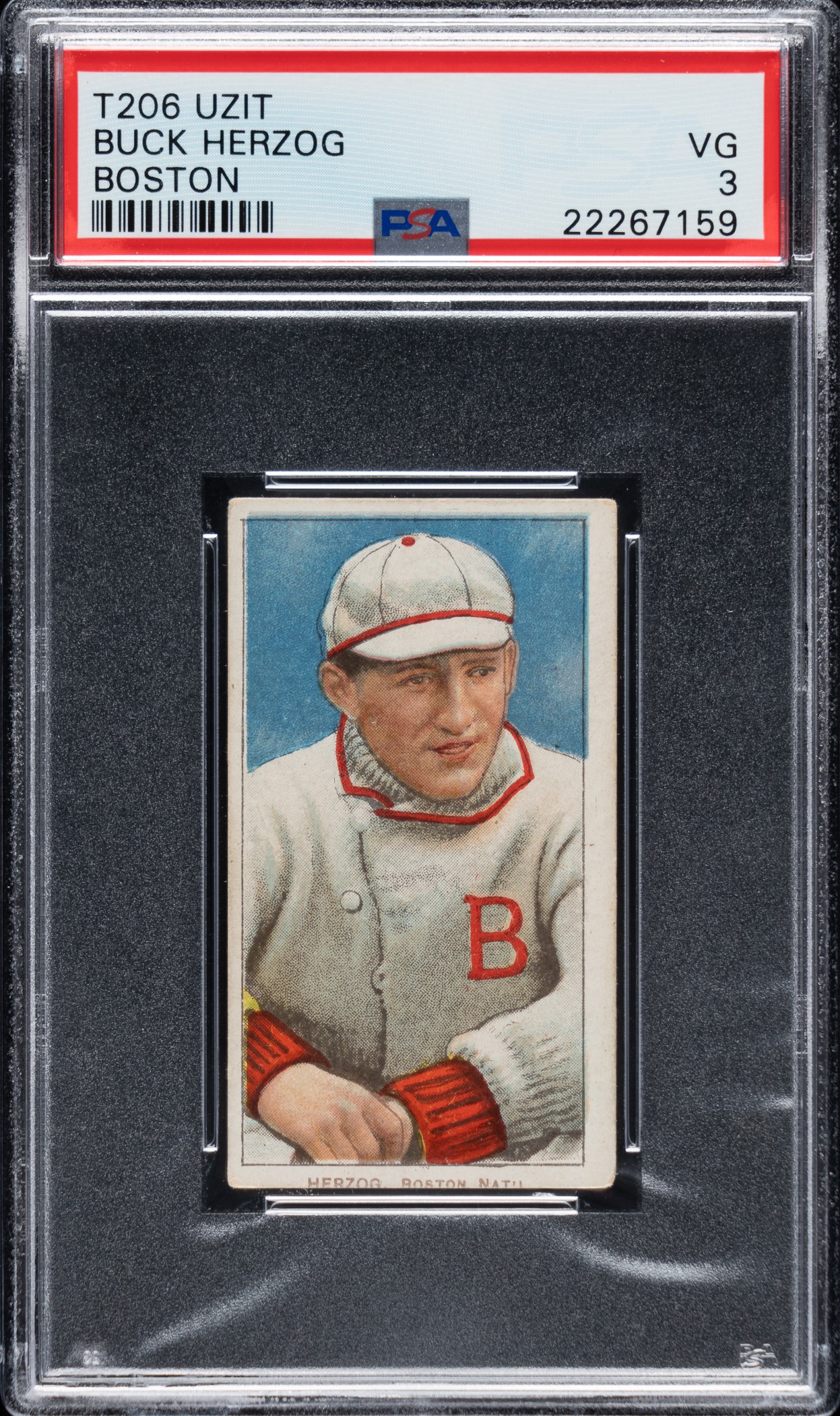 1909-1911 T206 White Border Buck Herzog Boston PSA VG 3 - Uzit Back ...