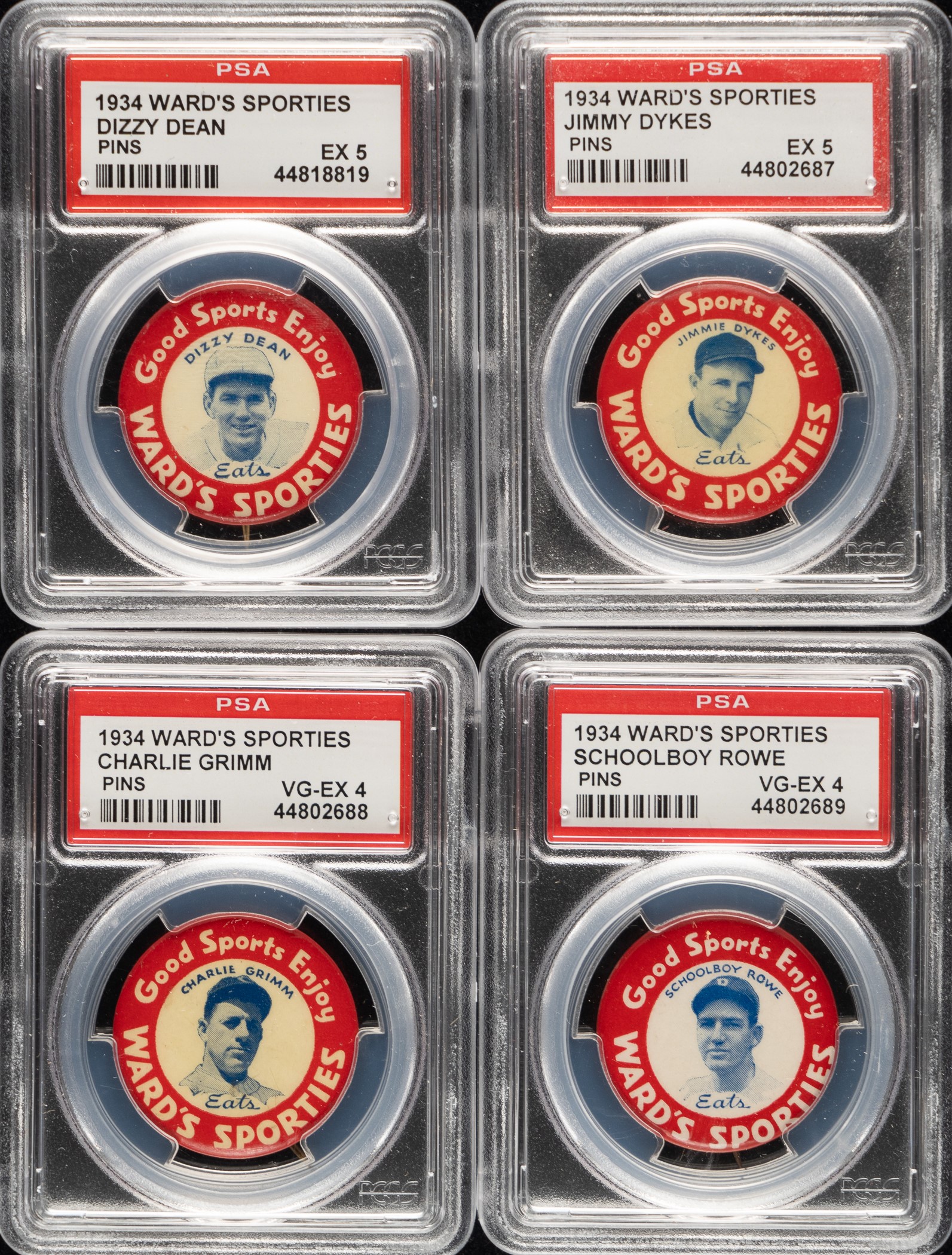 1934 PD9 "Ward's Sporties" Pins PSA-Graded Partial Set (4/8) Including ...