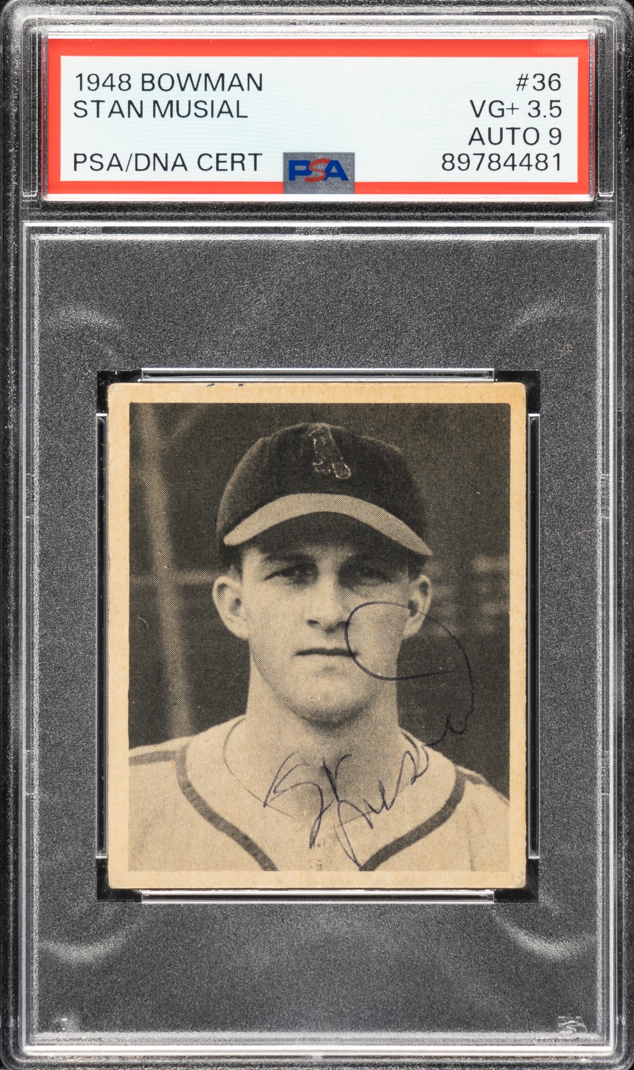 Signed 1948 Bowman #36 Stan Musial Rookie PSA VG+ 3.5 with MINT 9 ...