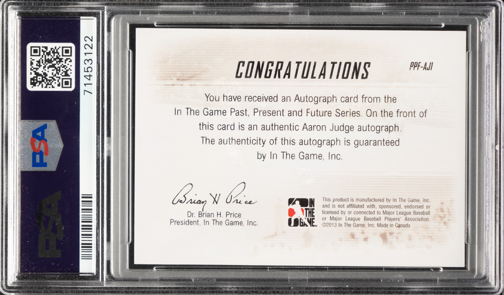 2014 In The Game Past, Present, and Future Autographs #AJ1 Aaron Judge ...