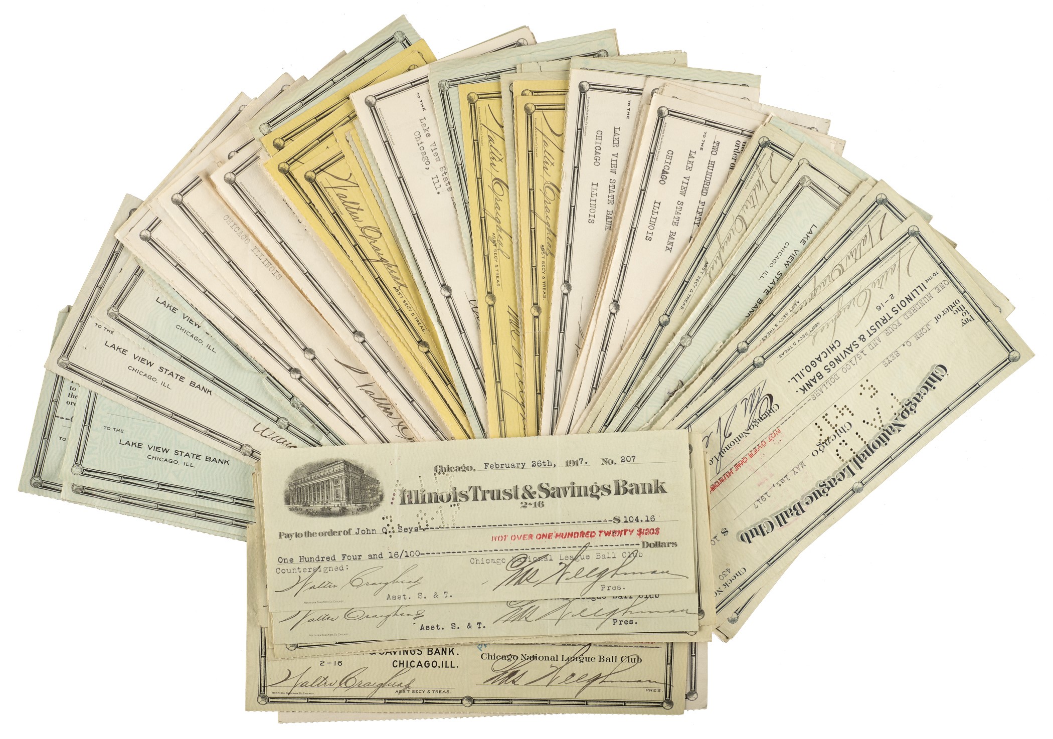 1916 to 1921 Chicago Cubs Business Check Collection (81) - All Payable ...