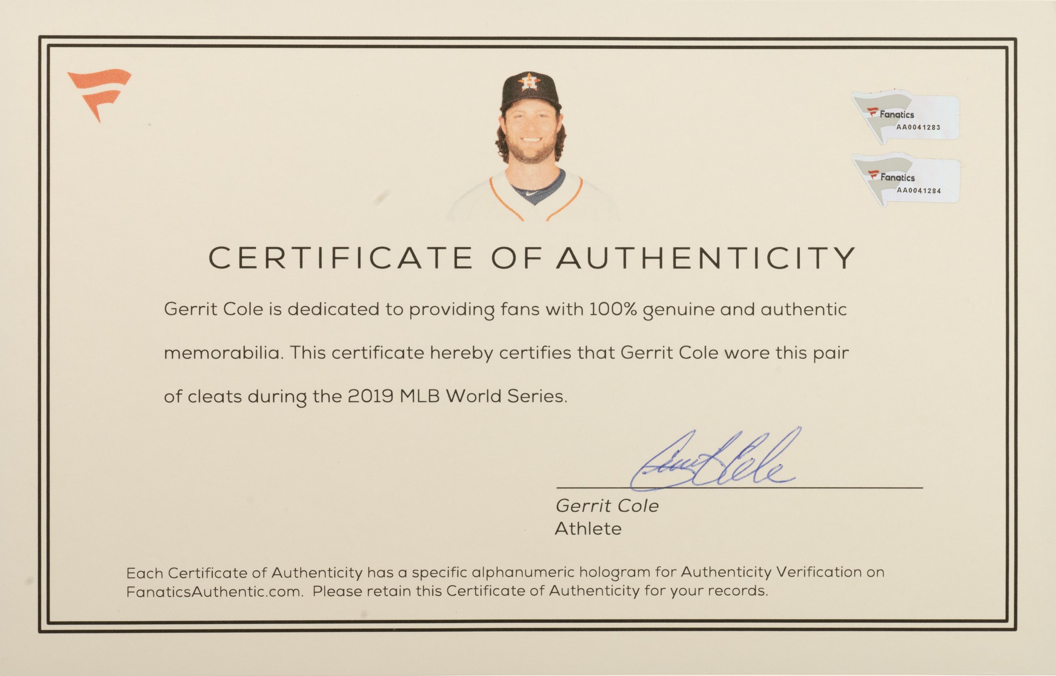 2019 Gerrit Cole Houston Astros Signed Game-Used World Series Cleats ...