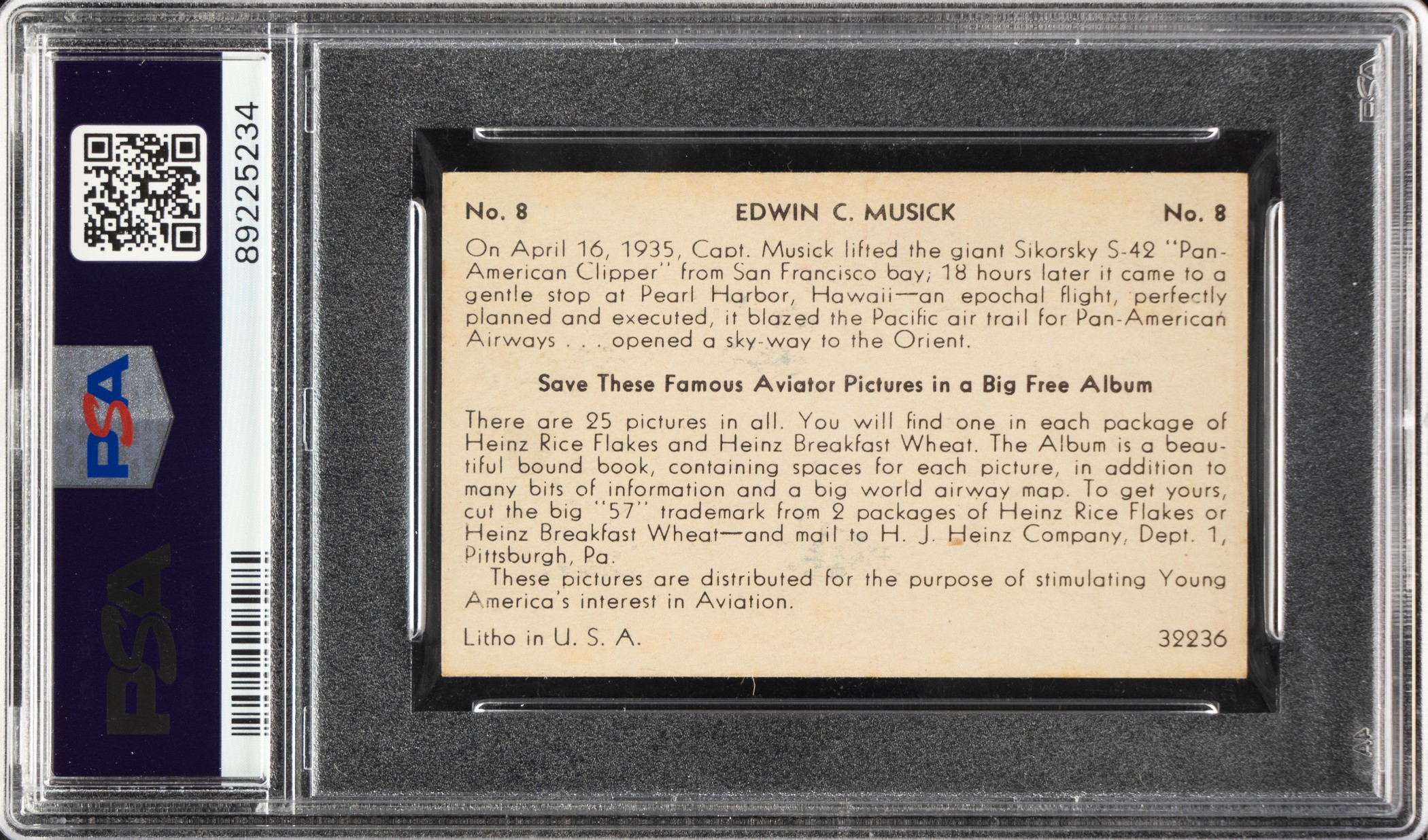 Extremely Rare Circa 1936-1937 F277-4 Heinz "Famous Aviators" #8 ...