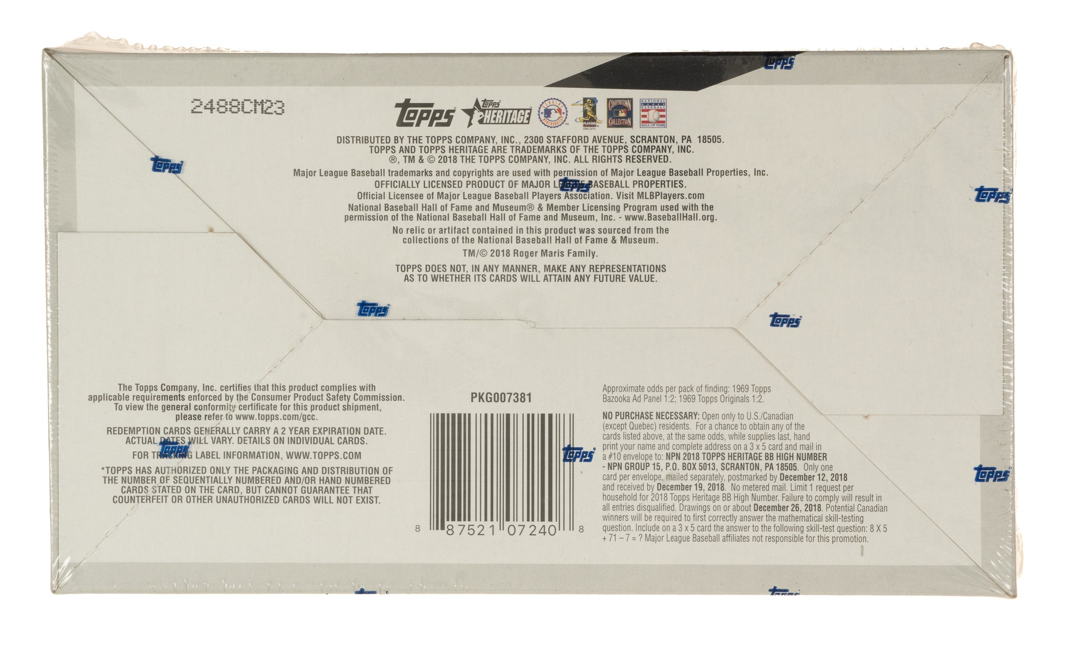 2018 Topps Heritage High Number Factory-Sealed Unopened Hobby Box (24 ...