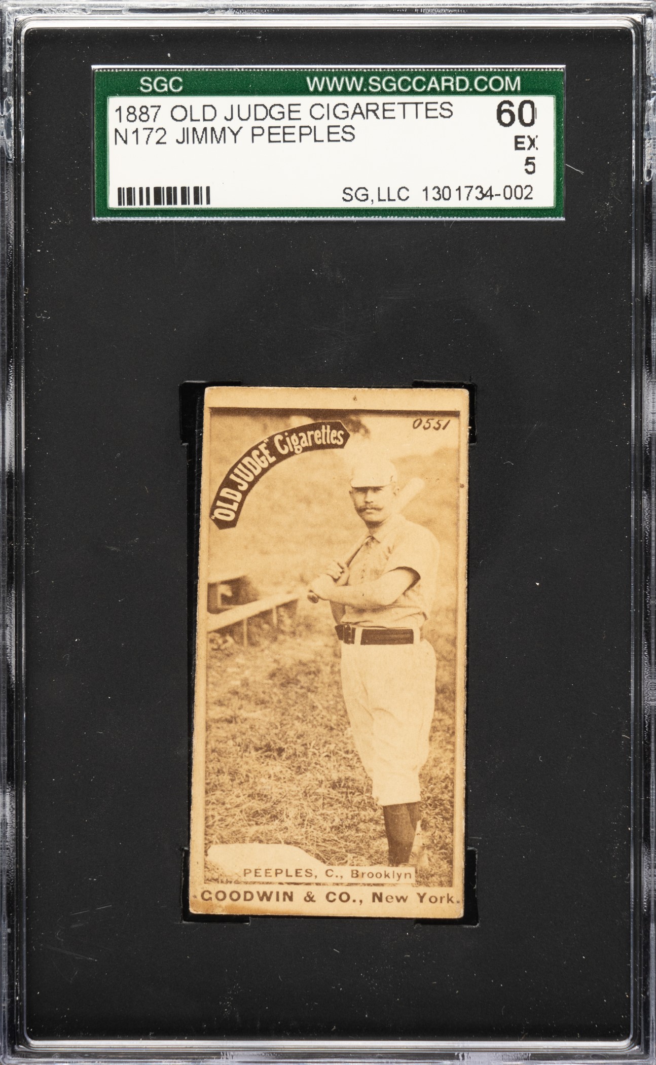 1887 N172 Old Judge Jimmy Peeples SGC EX 60 - Outdoor Pose! | REA Archive